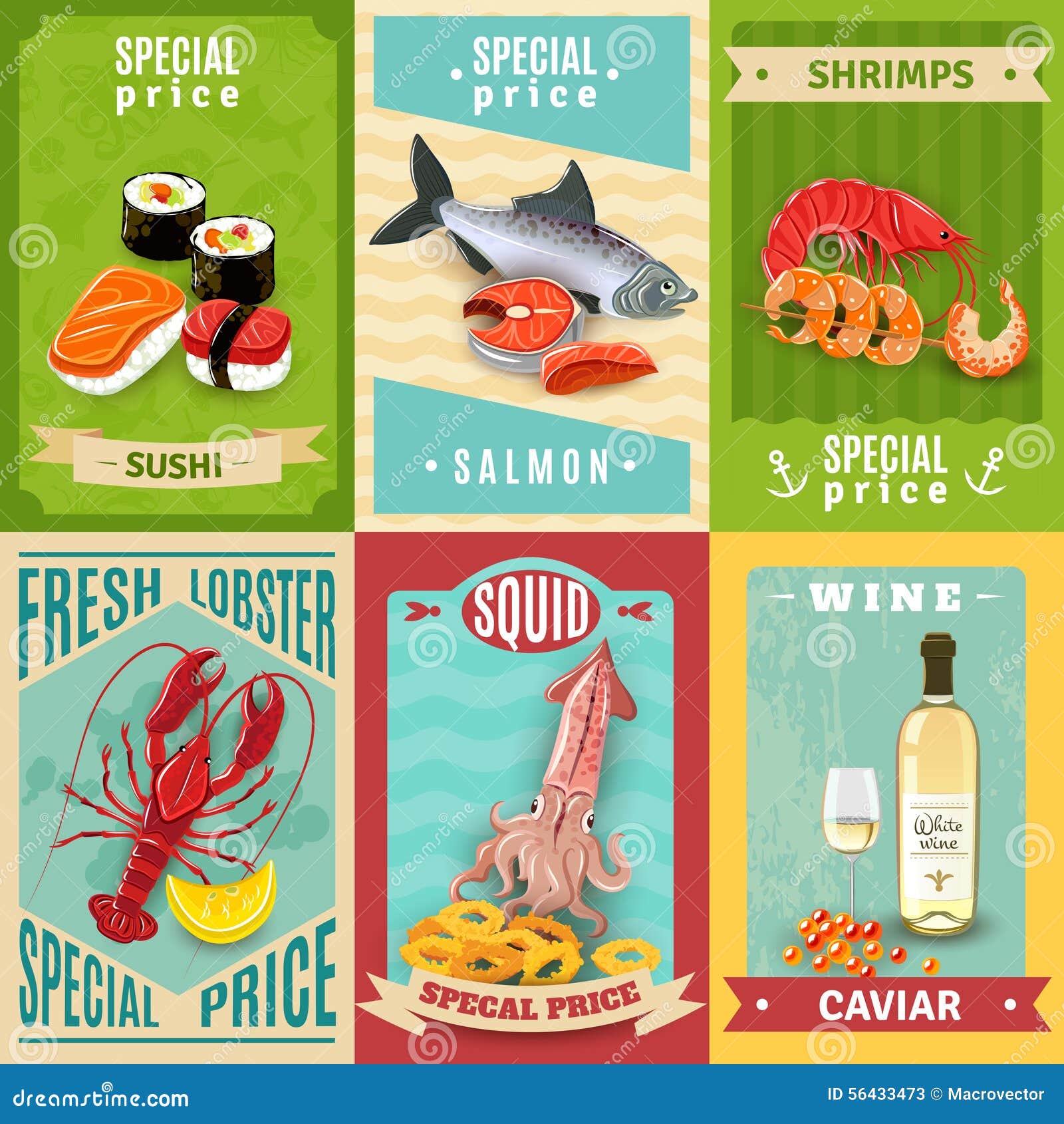 Seafood Poster Set stock vector. Illustration of grill - 56433473
