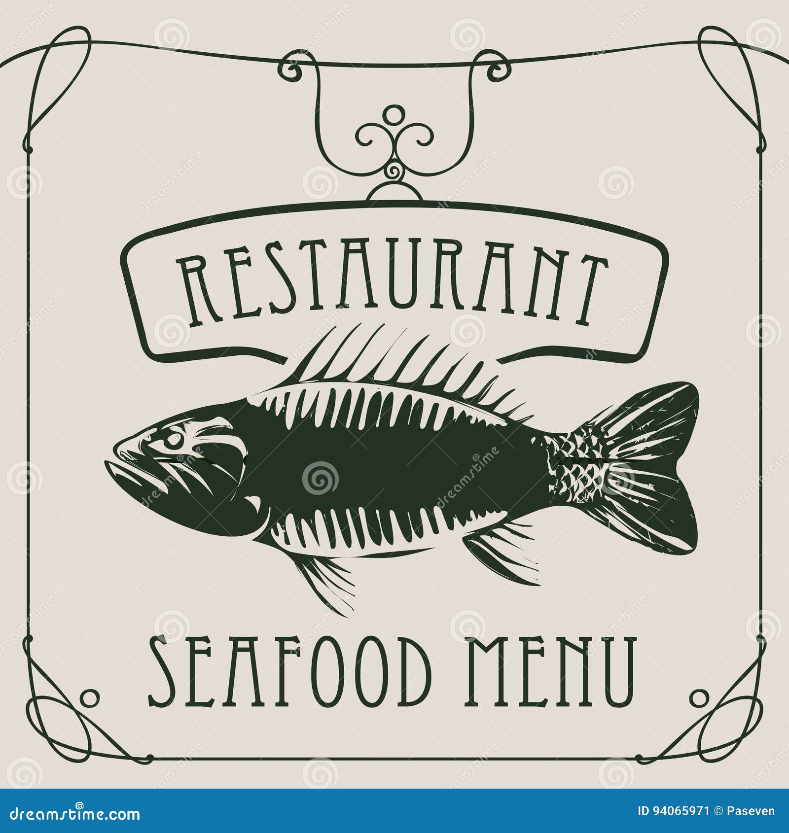 Seafood Restaurant Menu with Big Fish Stock Vector - Illustration of ...