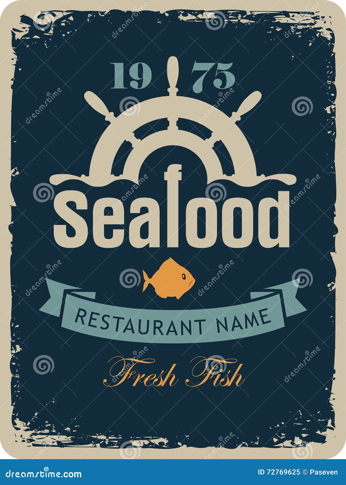 Seafood Restaurant with a Ship Helm Stock Vector - Illustration of menu ...