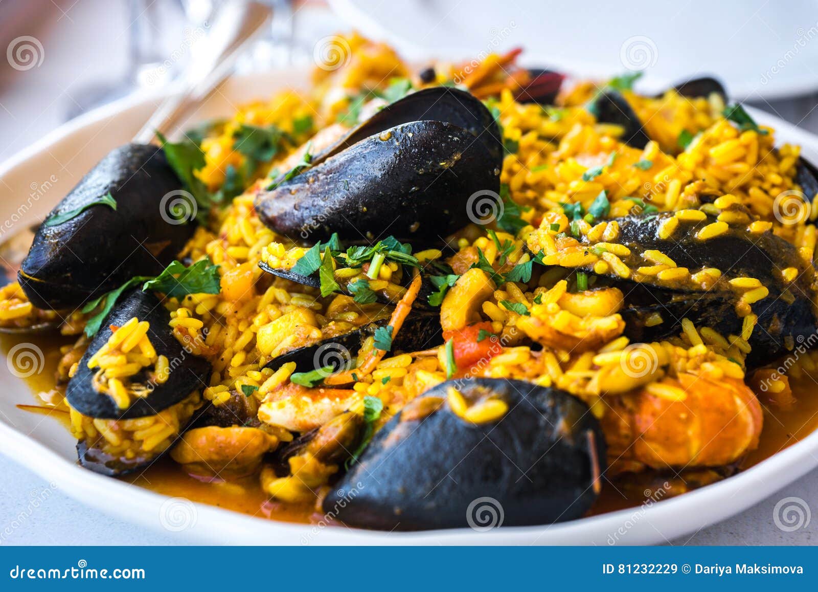 Seafood Risotto with Mussels and Shrimp, Greece Stock Image - Image of ...