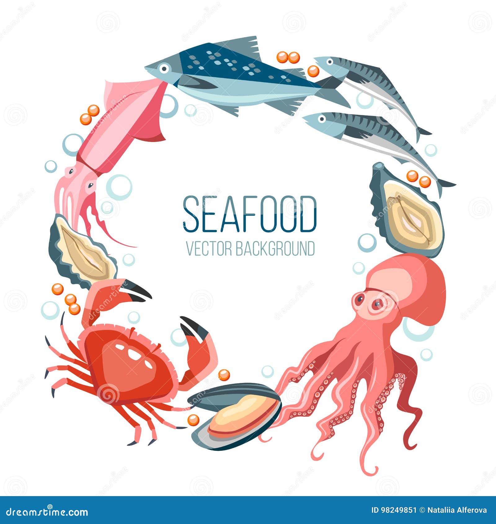 Seafood Round Circle Background Stock Vector - Illustration of ...