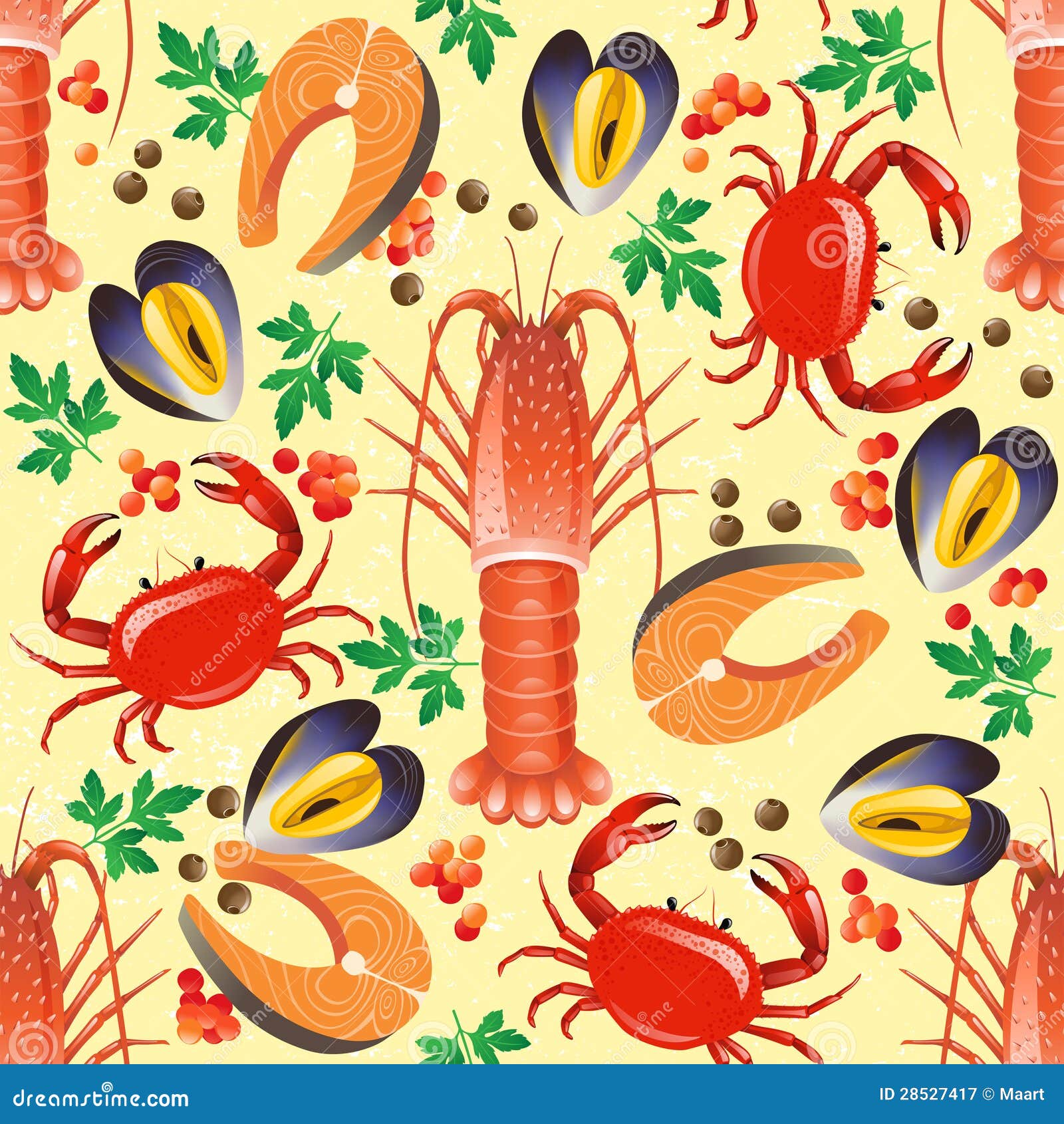 Seafood seamless stock vector. Illustration of fish, crustacean - 28527417