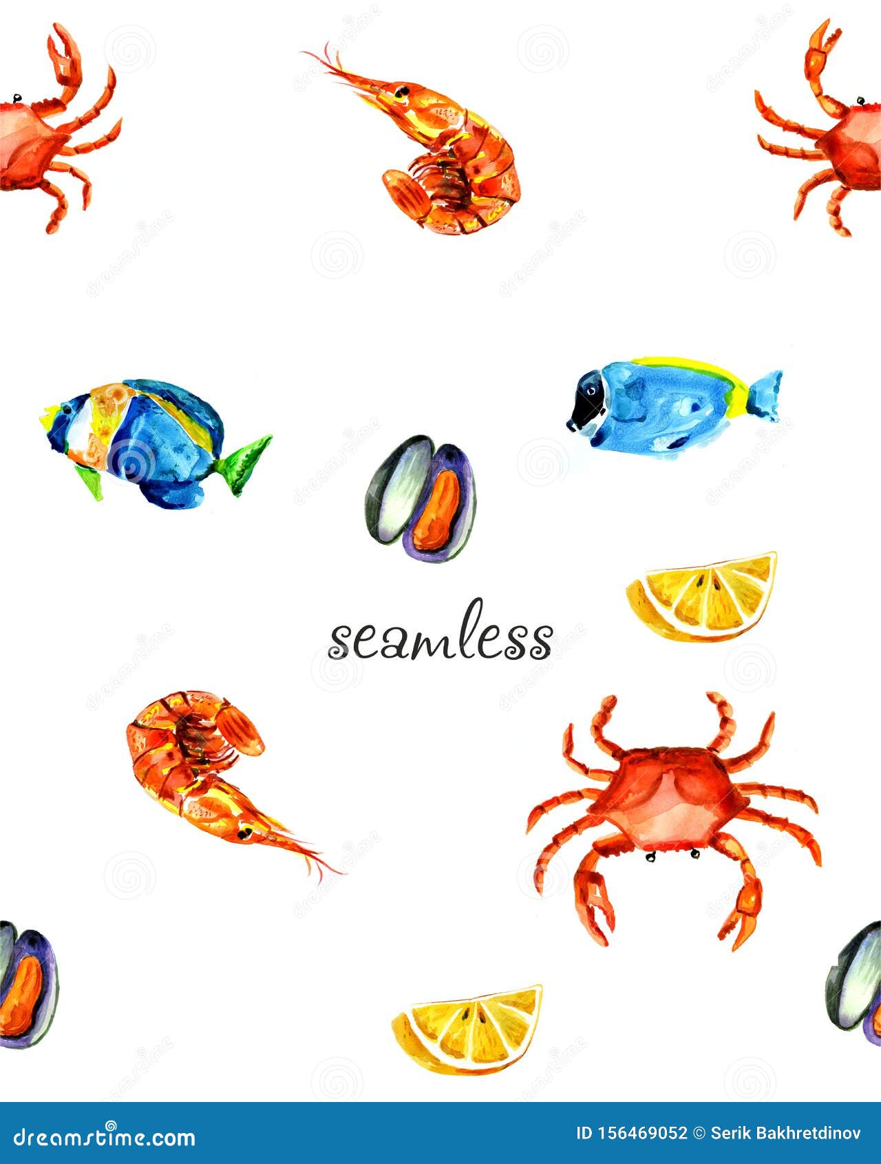 Seafood Seamless Background. Fish Food Endless Background, Texture ... Seafood Seamless Background. Fish Food Endless Background, Texture ...