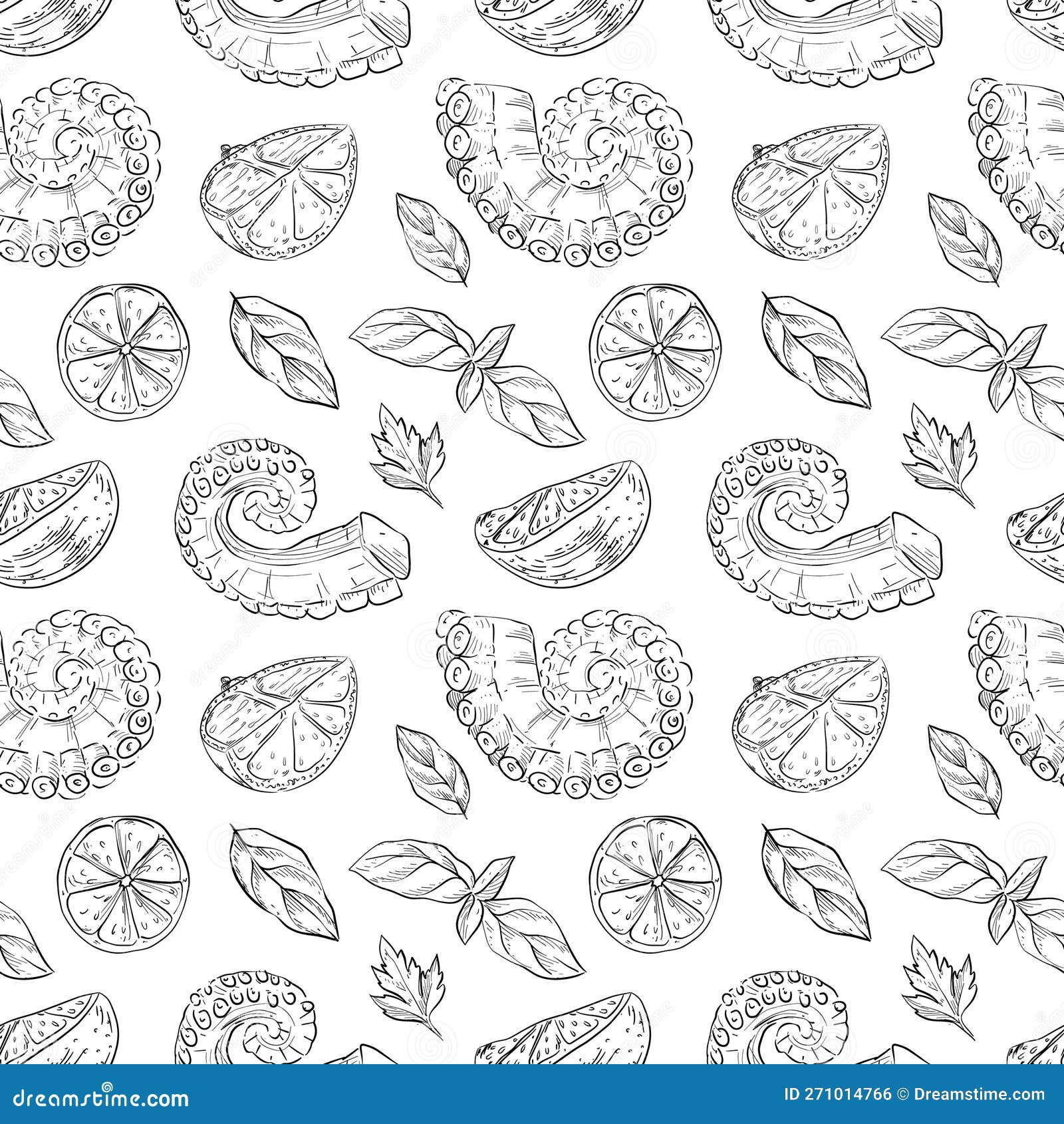 Seafood Seamless Pattern, Hand Drawn Sketch Stock Vector - Illustration ...