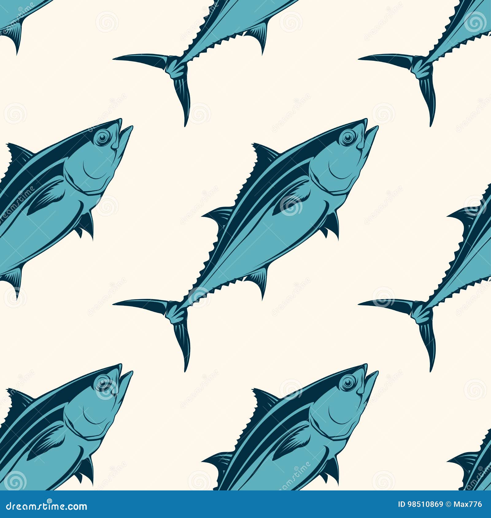 Tuna Vector Color Illustration And Black And White Outline. Cartoon ...