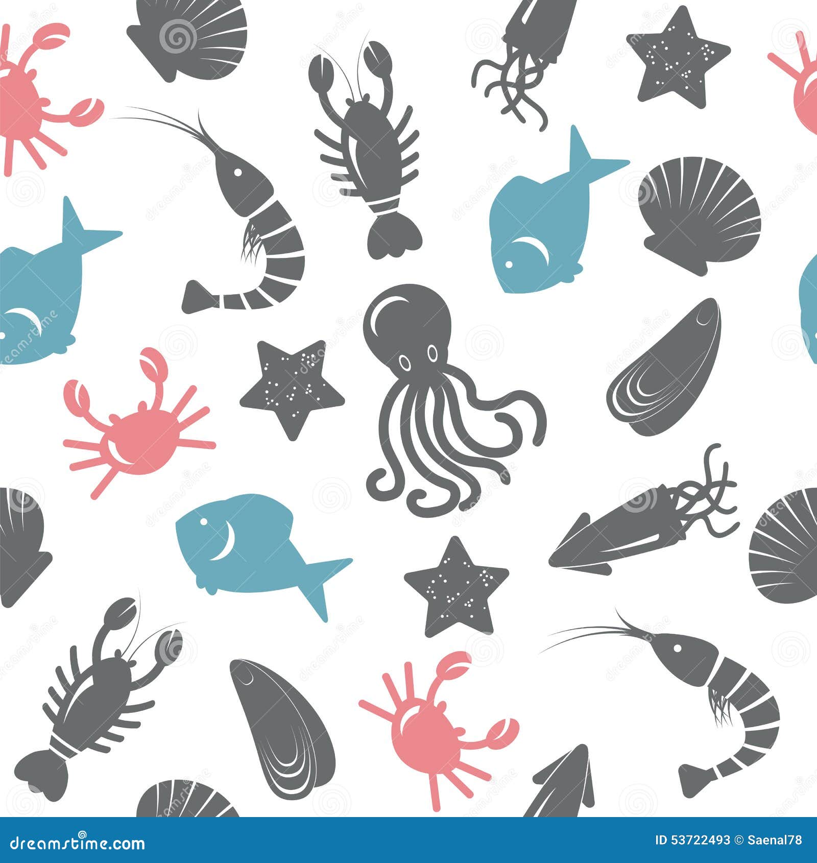 Seafood seamless pattern stock vector. Illustration of design - 53722493