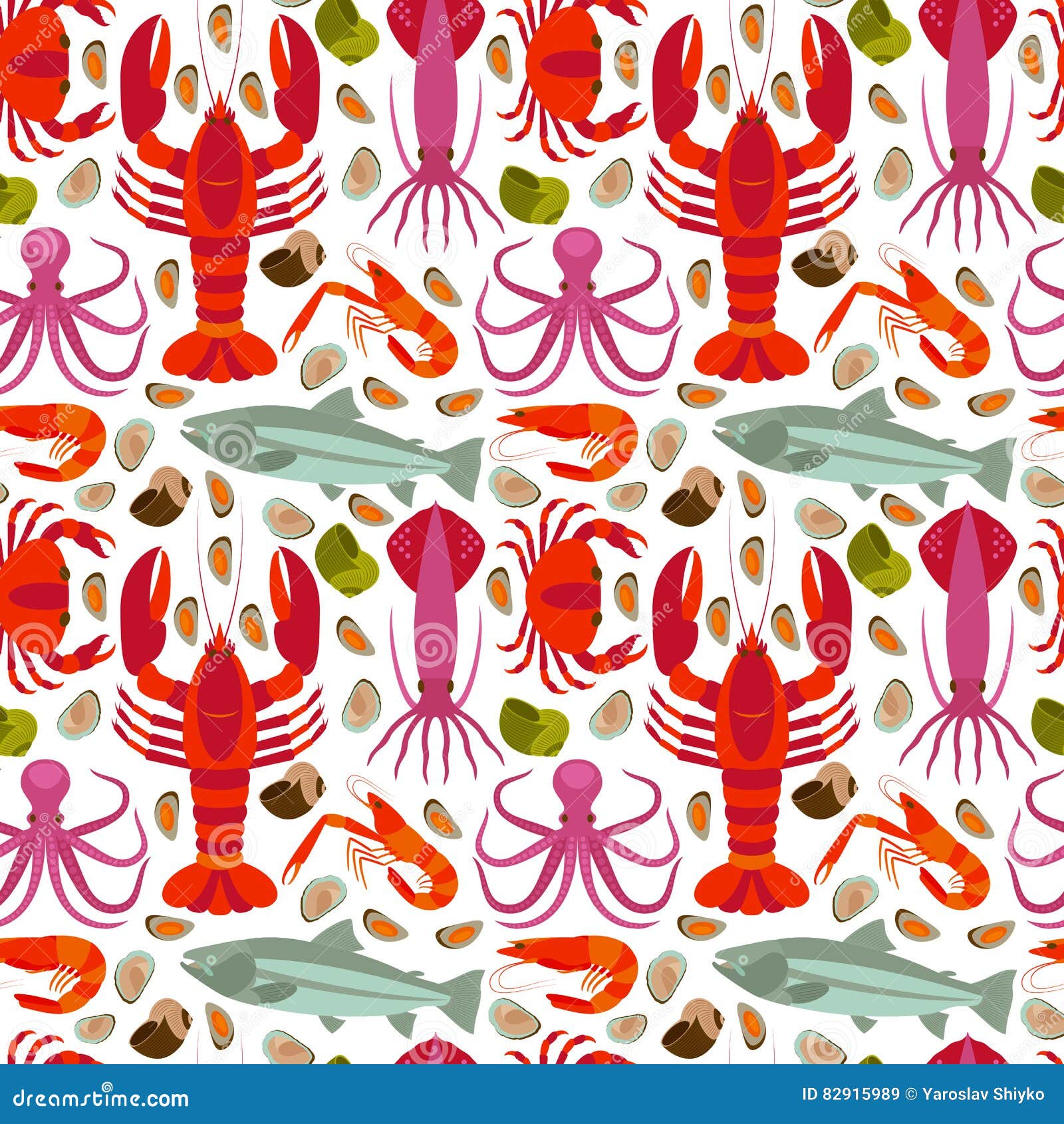 Seafood seamless pattern stock vector. Illustration of lobster - 82915989