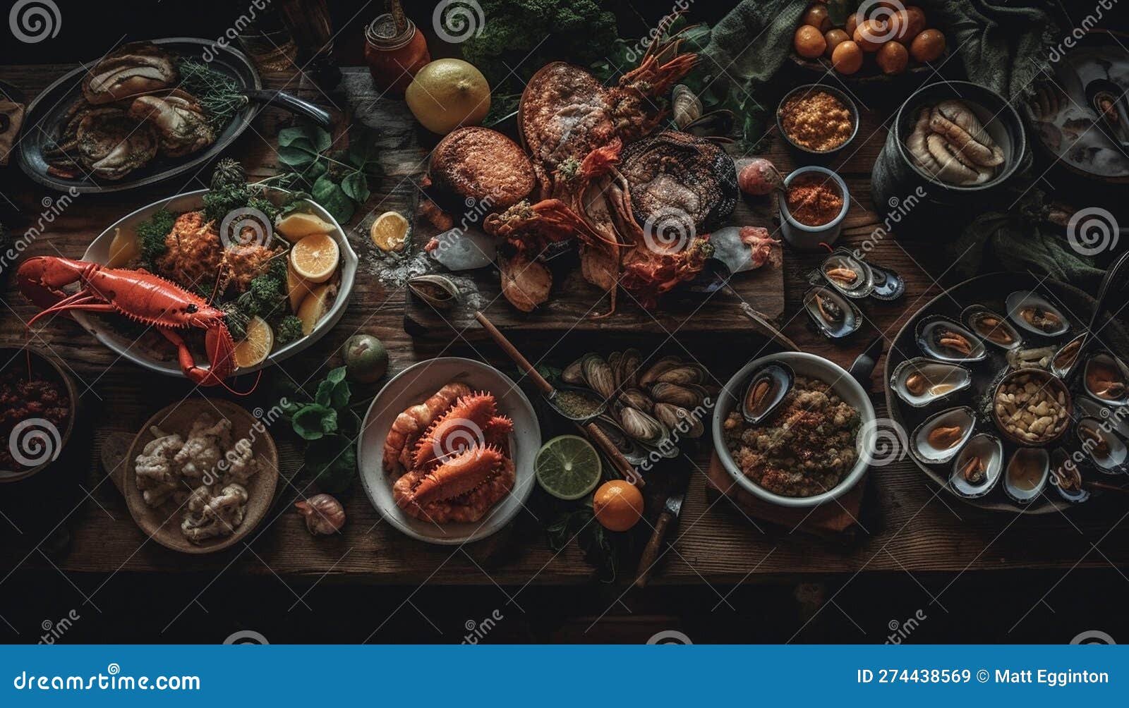 Seafood Selection Flat Lay stock image. Image of cooked - 274438569