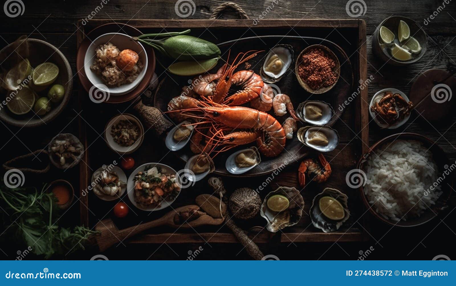 Seafood Selection Flat Lay stock photo. Image of white - 274438572