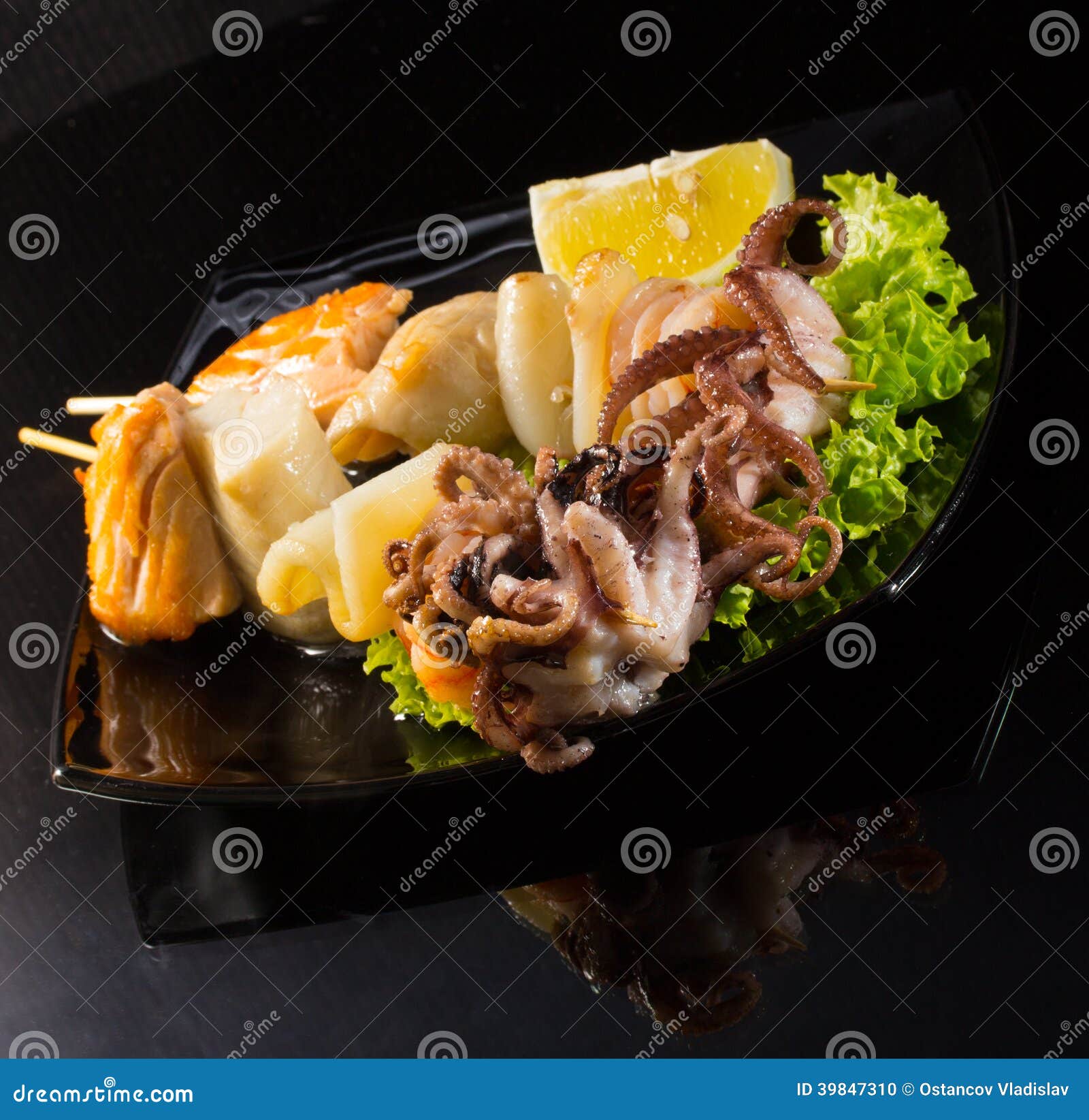 Seafood shashlik stock photo. Image of meal, cooked, barbecue - 39847310