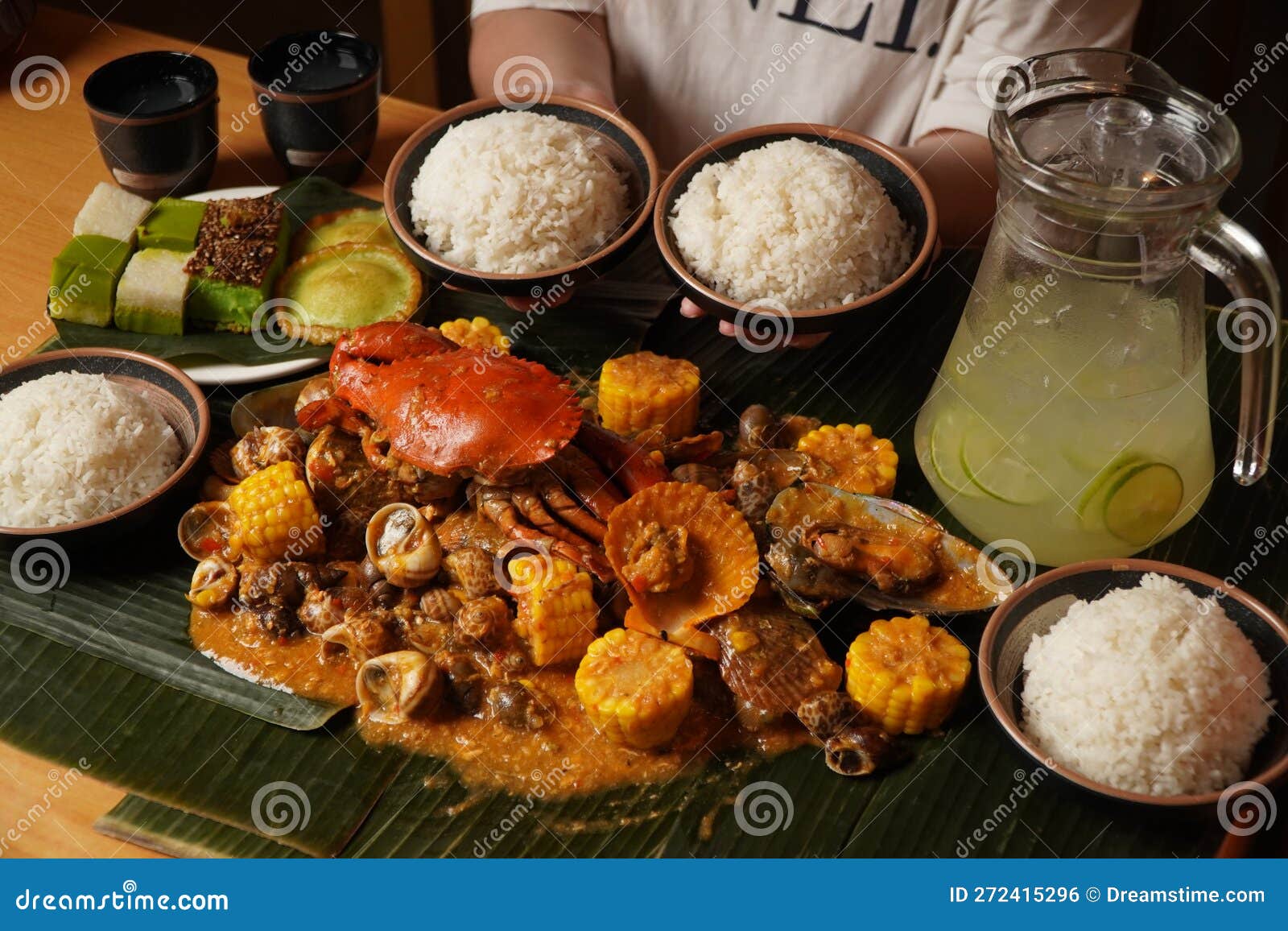 Seafood Shellout Set with Rice Stock Photo - Image of breakfast ...