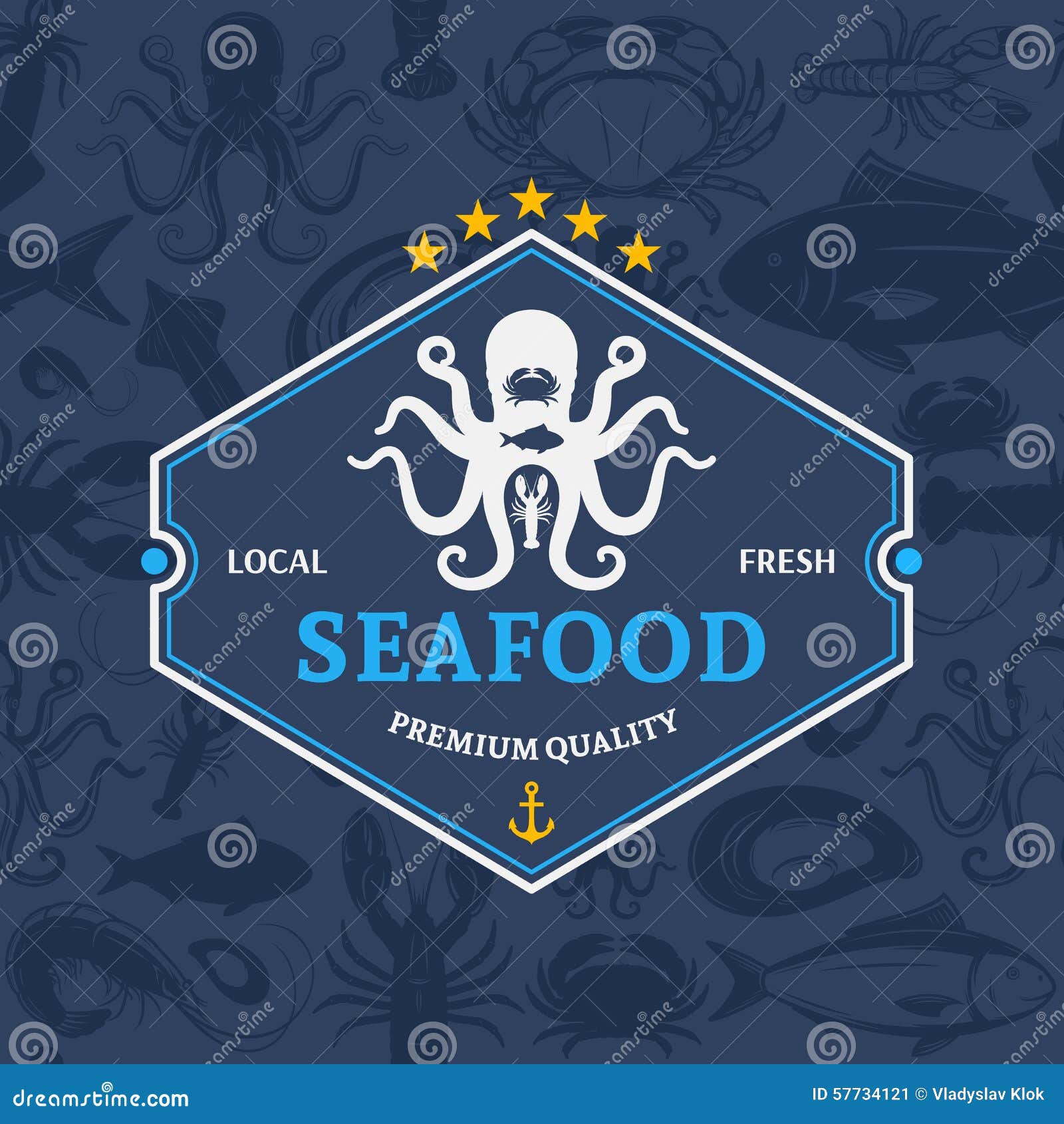 Seafood Shop Label Template Stock Illustration - Illustration of cafe ...