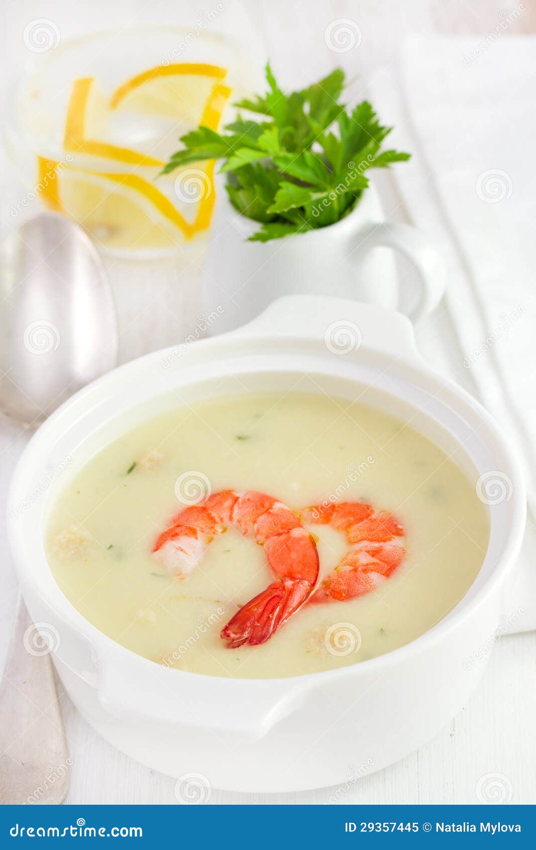 Seafood Soup in the Bowl and Glass Water Stock Image - Image of meal ...