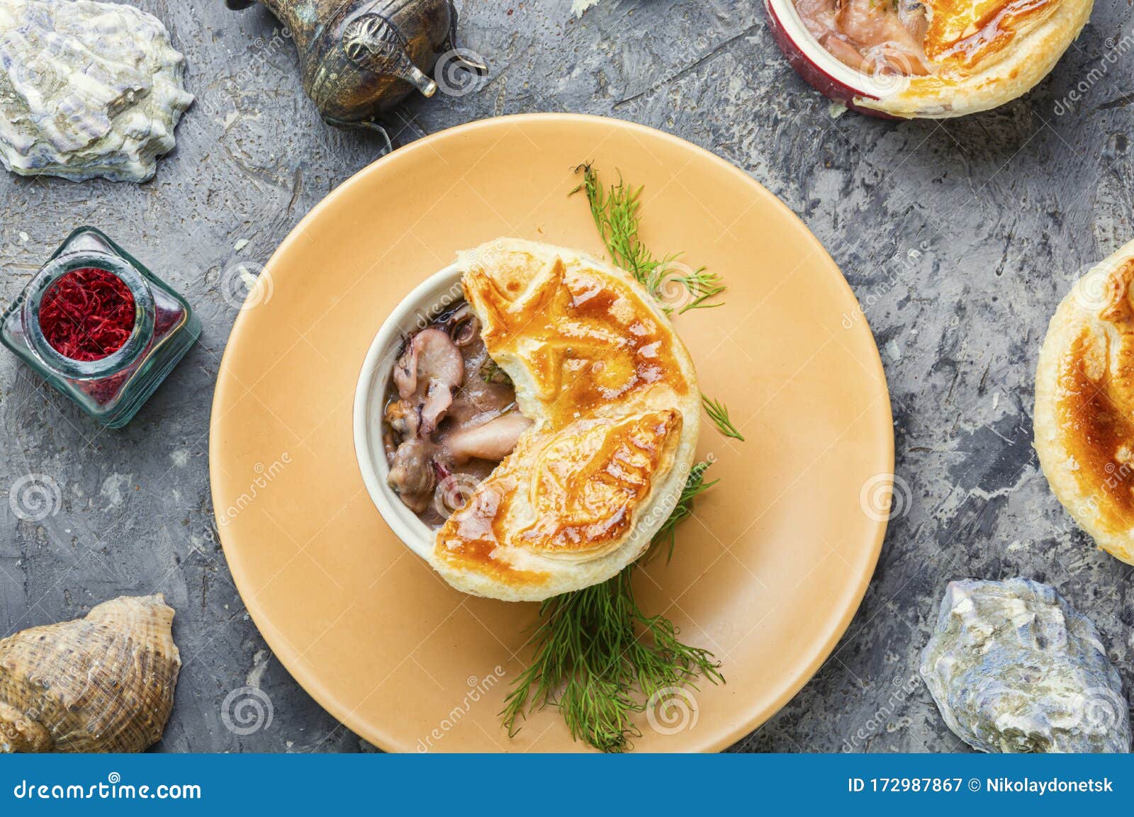 Seafood soup or julienne stock image. Image of cuisine - 172987867