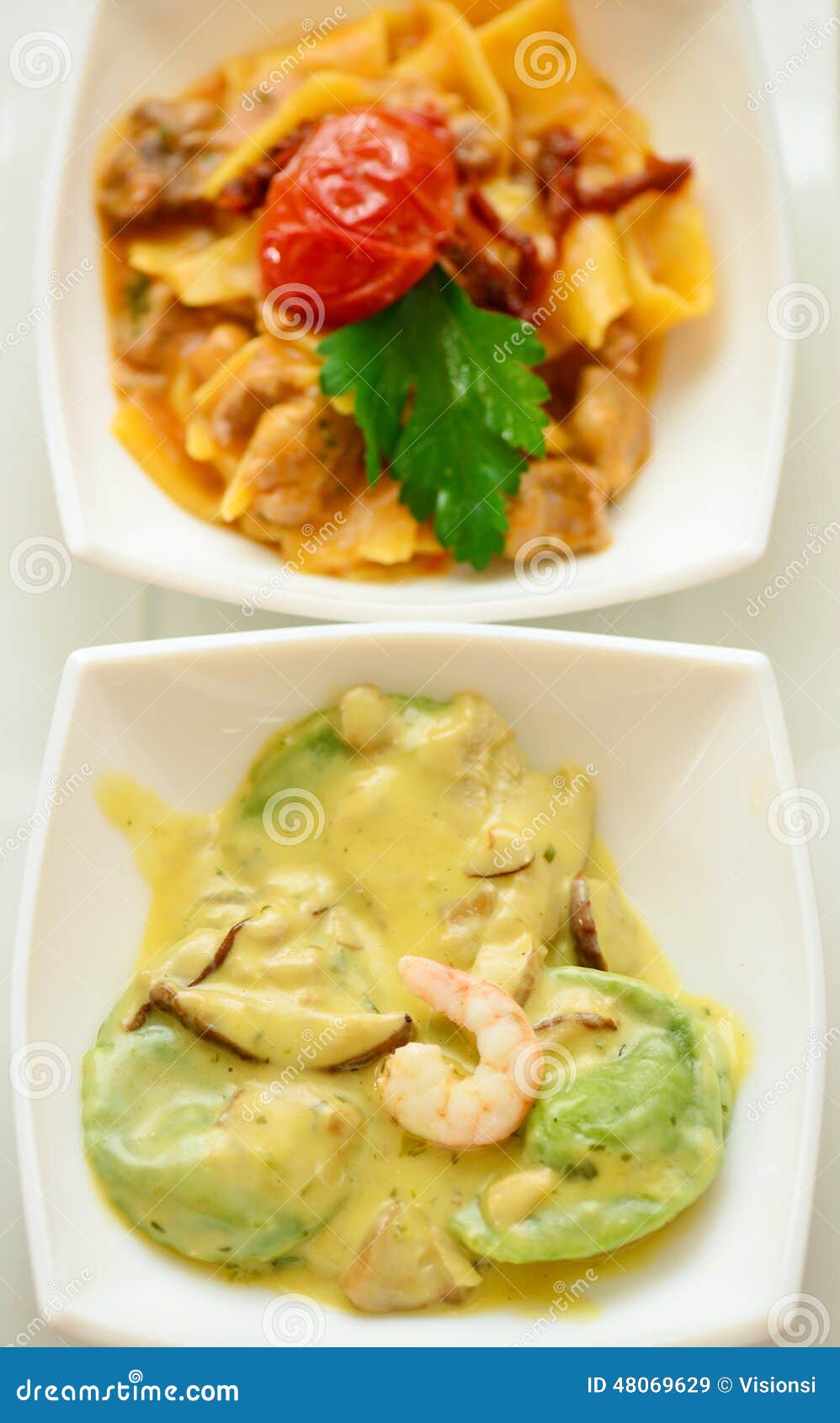 Seafood Starter with Prawns, Italian Ravioli Stock Image - Image of ...