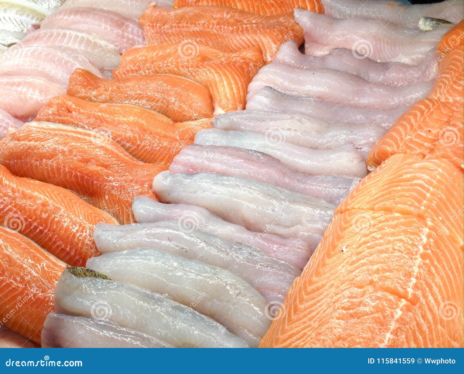 Seafood in the store stock image. Image of fillets, fresh - 115841559