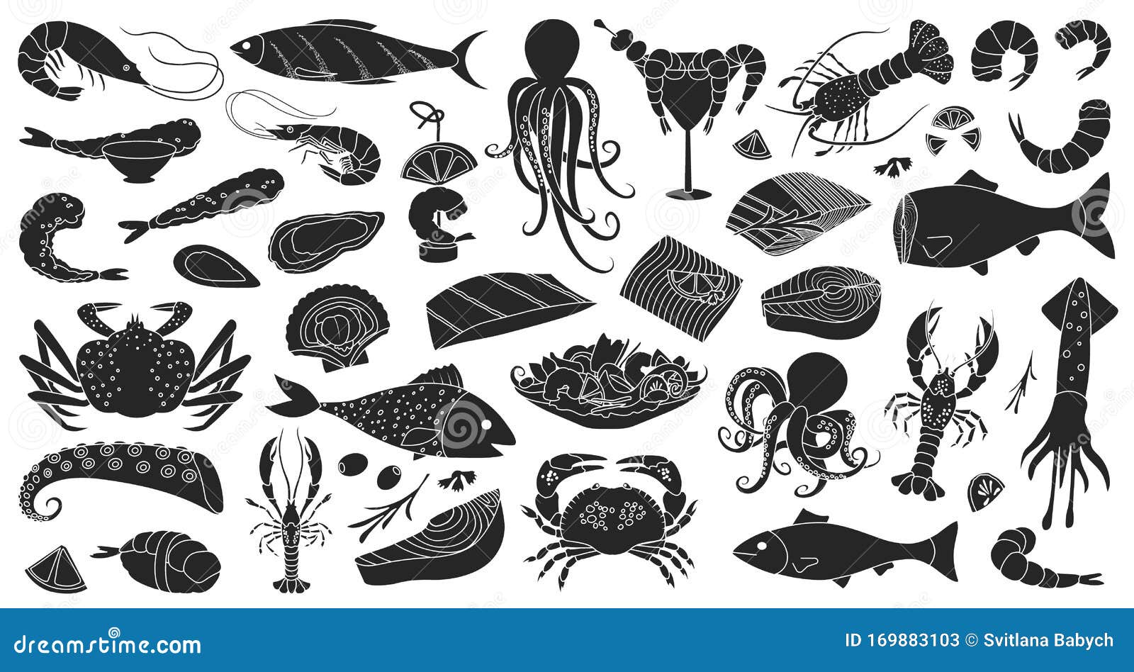Seafood Vector Black Set Icon.Vector Illustration Icon Fish Food on ... Seafood Vector Black Set Icon.Vector Illustration Icon Fish Food on ...