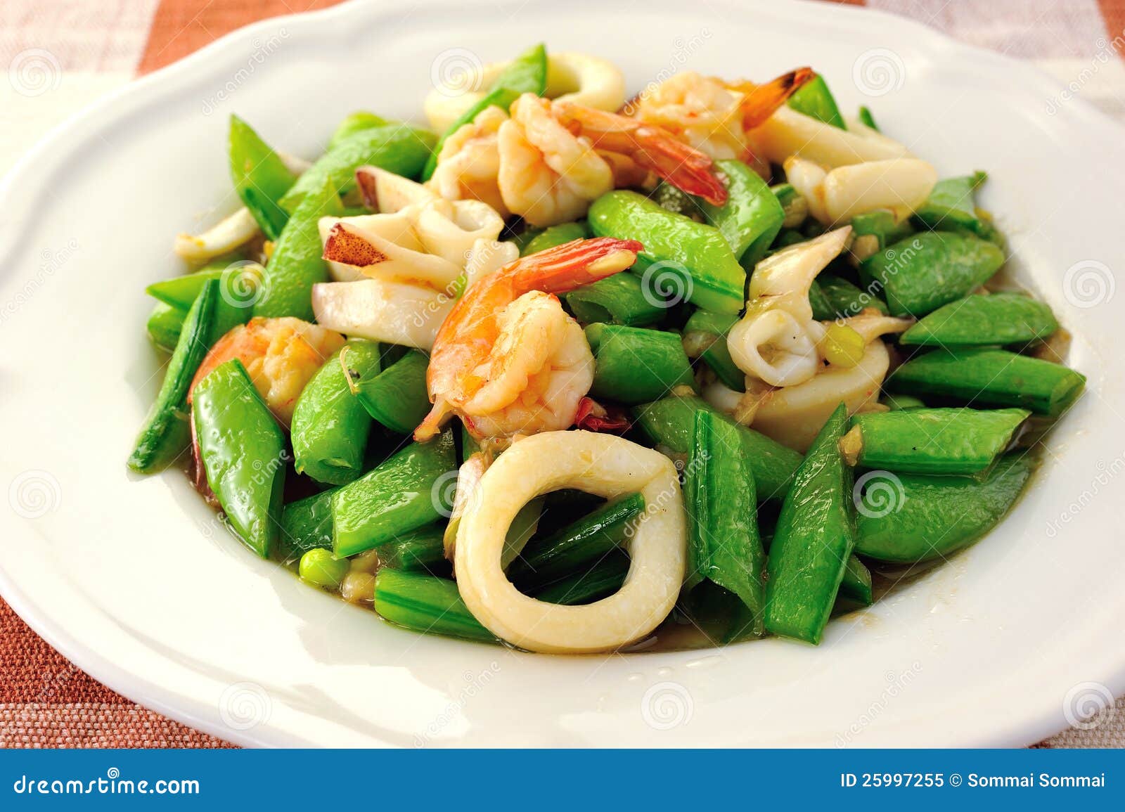 Seafoods - Shrimps, Squids with Green Peas Stock Image - Image of ...