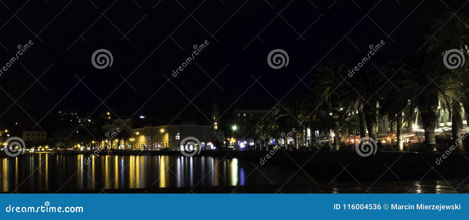 Seafront in and City by Night in Split, Croatia Stock Photo - Image of ...
