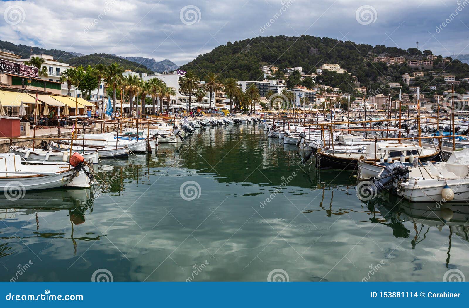The Seafront and Harbour at Port De Soller with Yachts and Boats, Spain ...