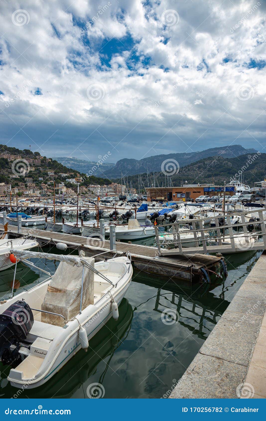 The Seafront and Harbour at Port De Soller with Yachts and Boats, Spain ...