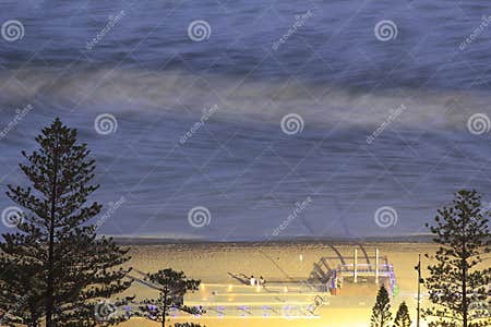 Ocean Beach Promenade Long Exposure at Night Stock Photo - Image of ...