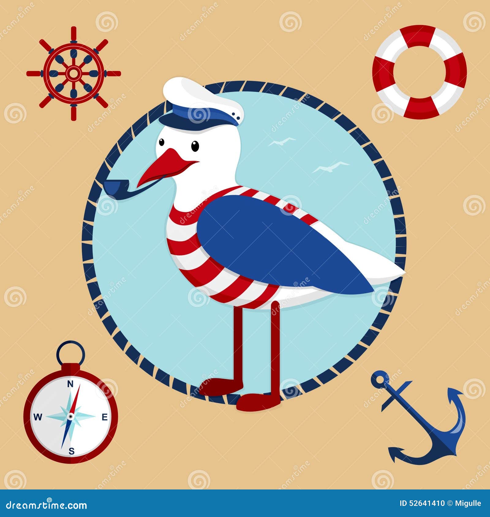 Seagull as captain stock vector. Illustration of funny - 52641410