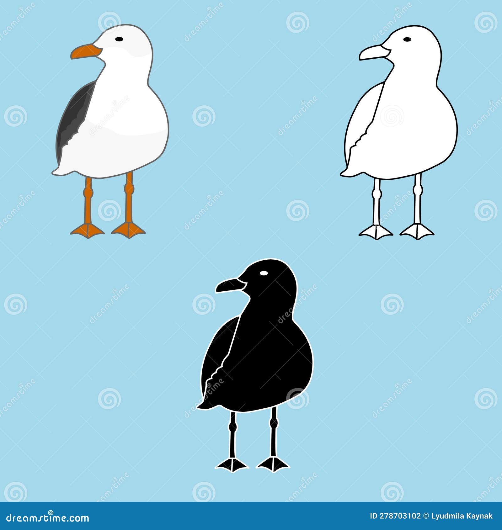 Seagull Black Outline On White Background Coloring Book For Kids ...