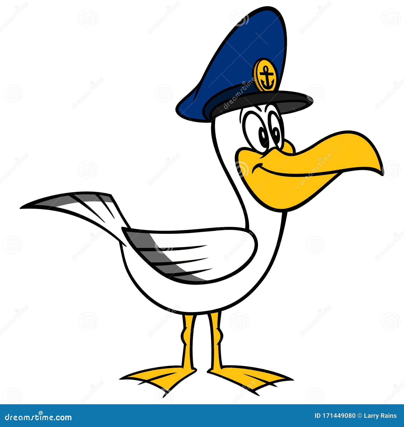 Seagull with a Captain Hat stock vector. Illustration of feather ...