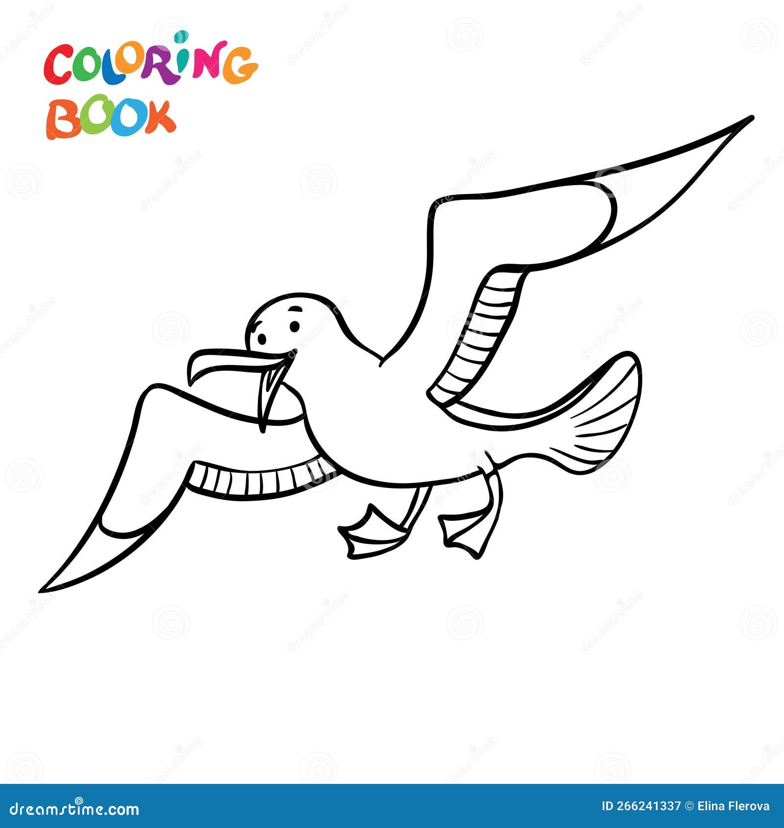 Seagull Cartoon Comic Drawing , Black Outline, AI Generated Royalty ...