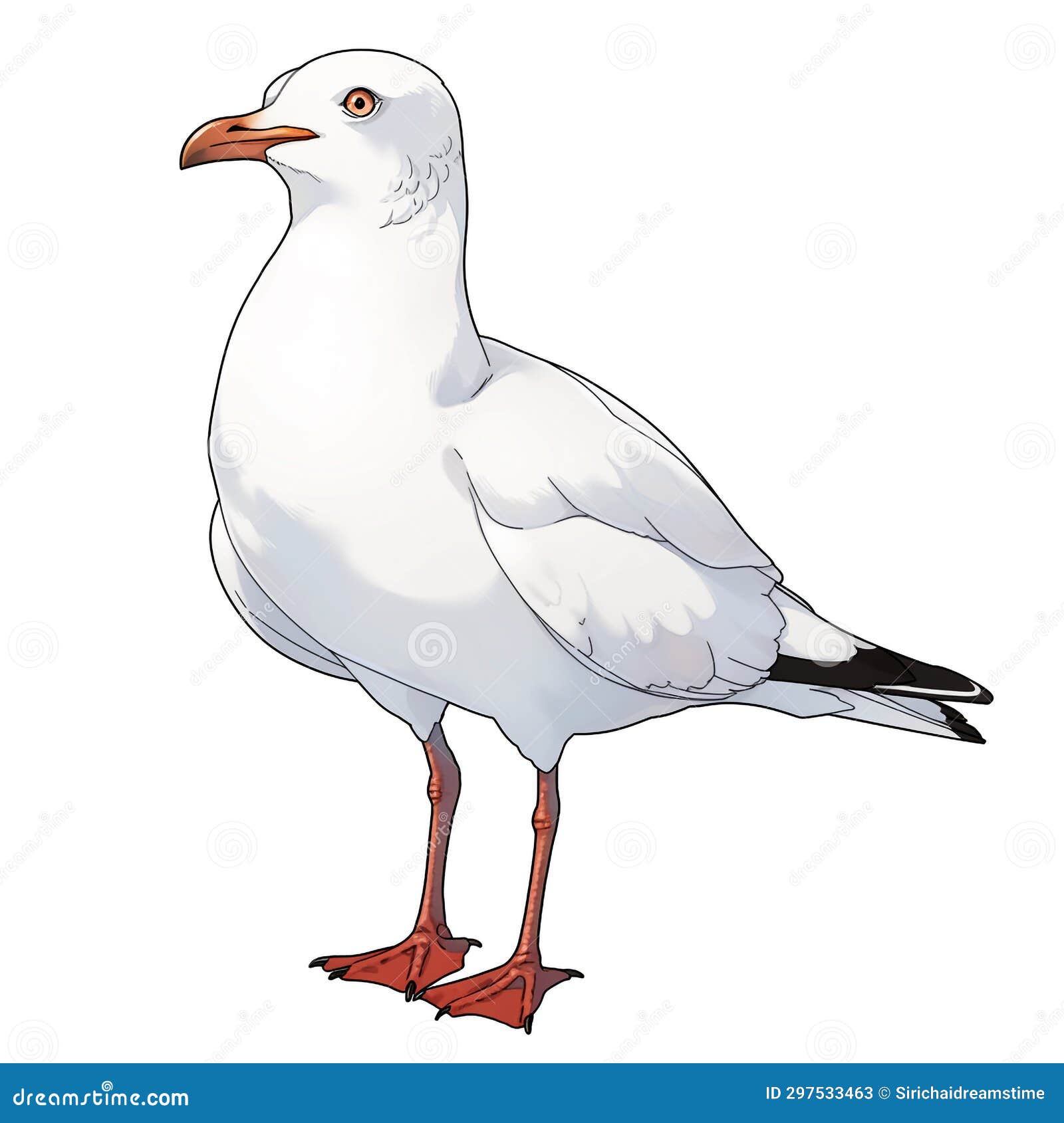 Seagull Cartoon Comic Drawing , Black Outline, AI Generated Royalty ...