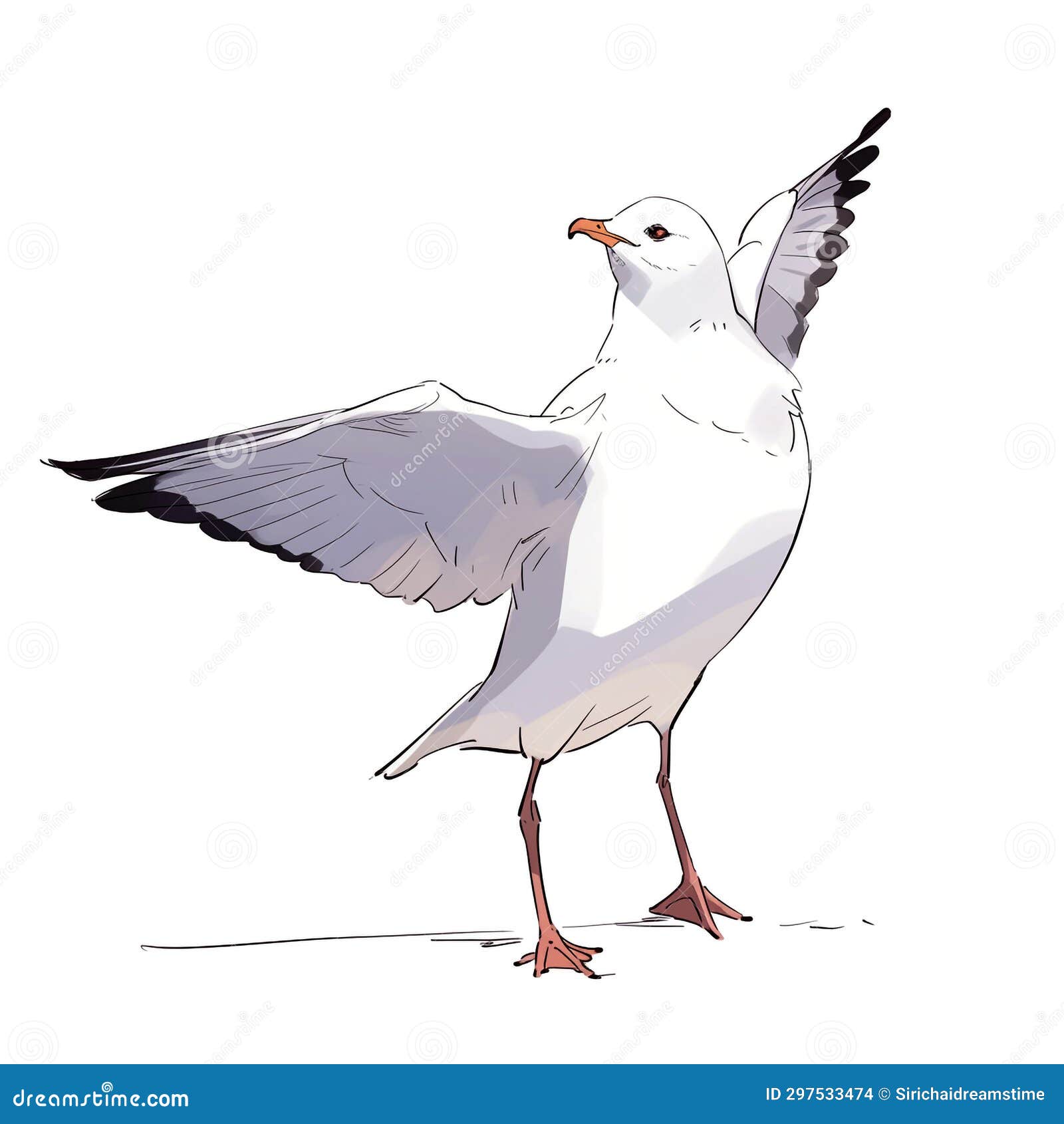 Seagull Cartoon Comic Drawing , Black Outline, AI Generated Stock ...