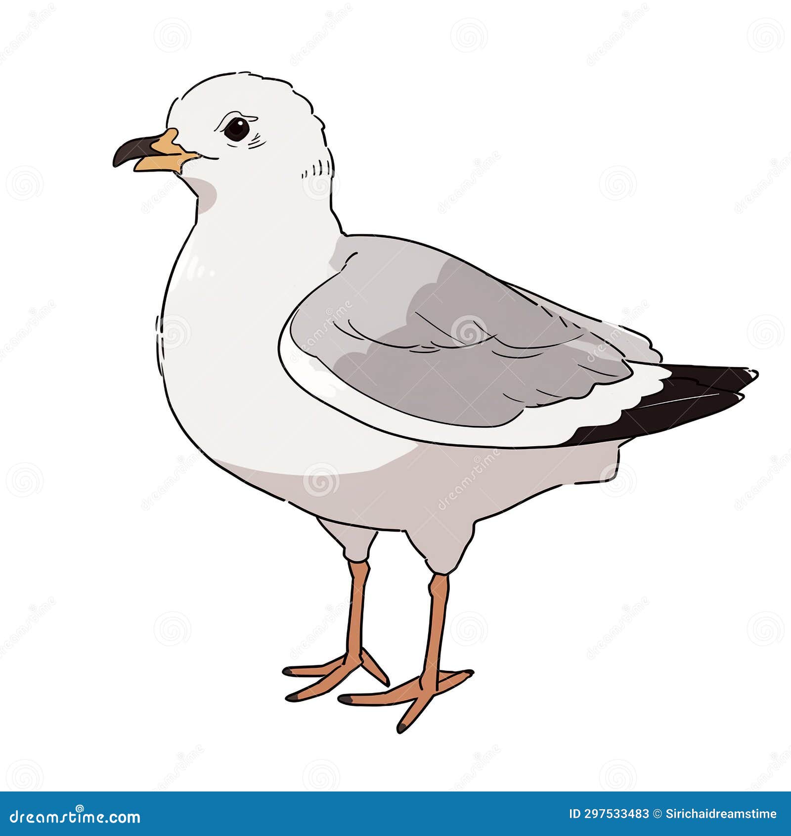 Seagull Cartoon Comic Drawing , Black Outline, AI Generated Royalty ...
