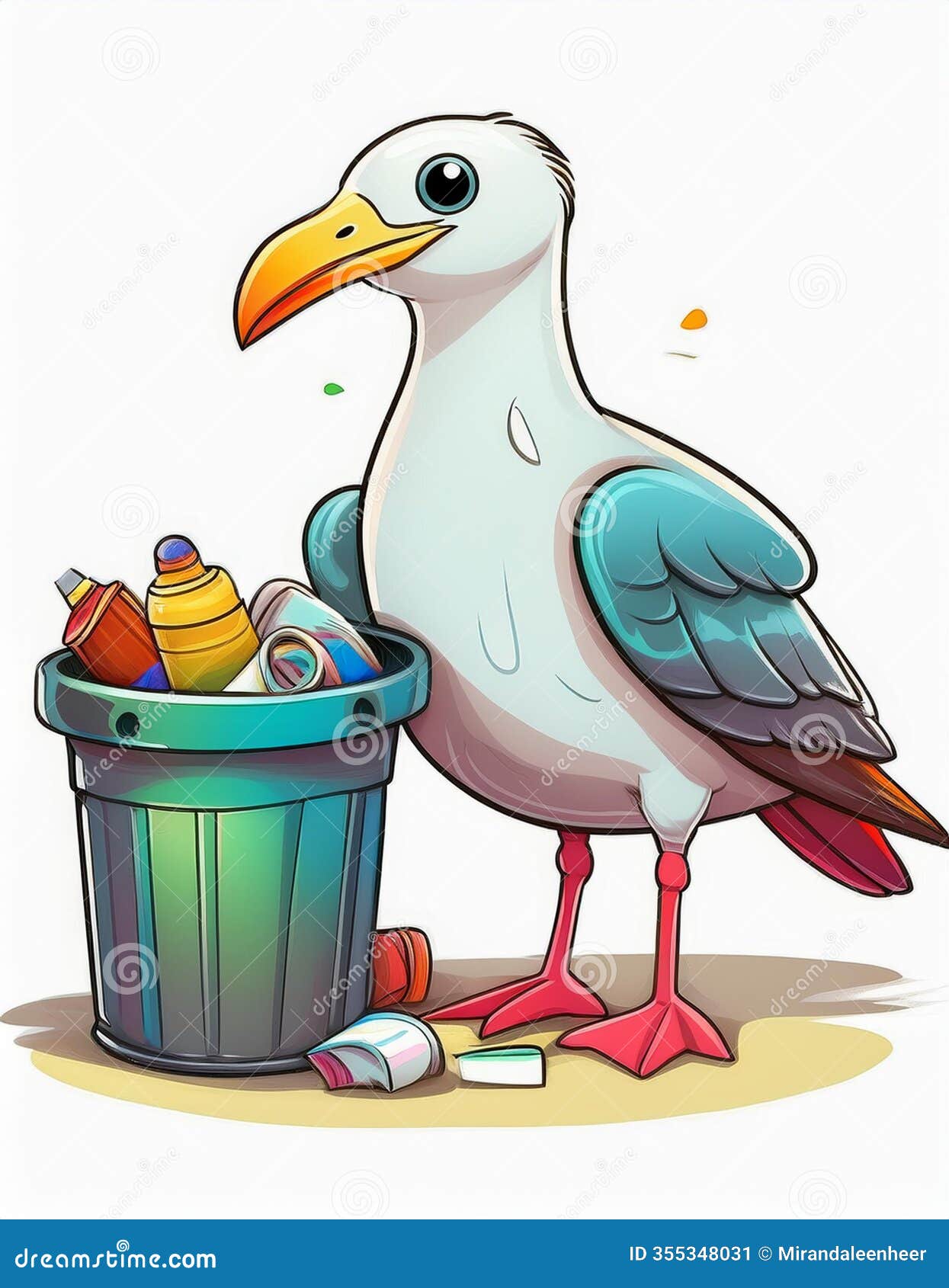 Seagull Eats from Garbage Bin Cartoon Stock Illustration - Illustration ...