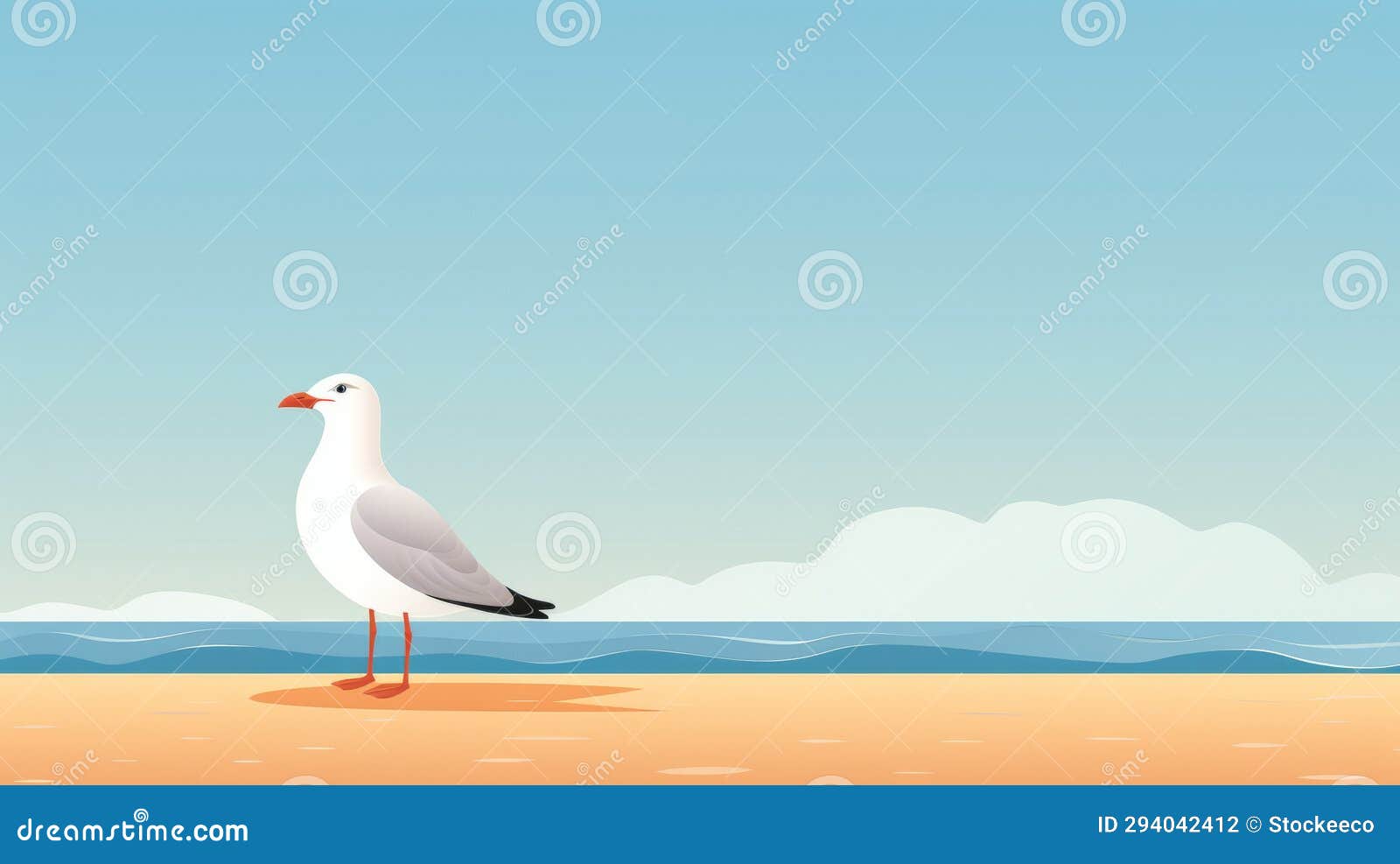 Minimalist Seagull Illustration on Beach - Flat Design Stock ...
