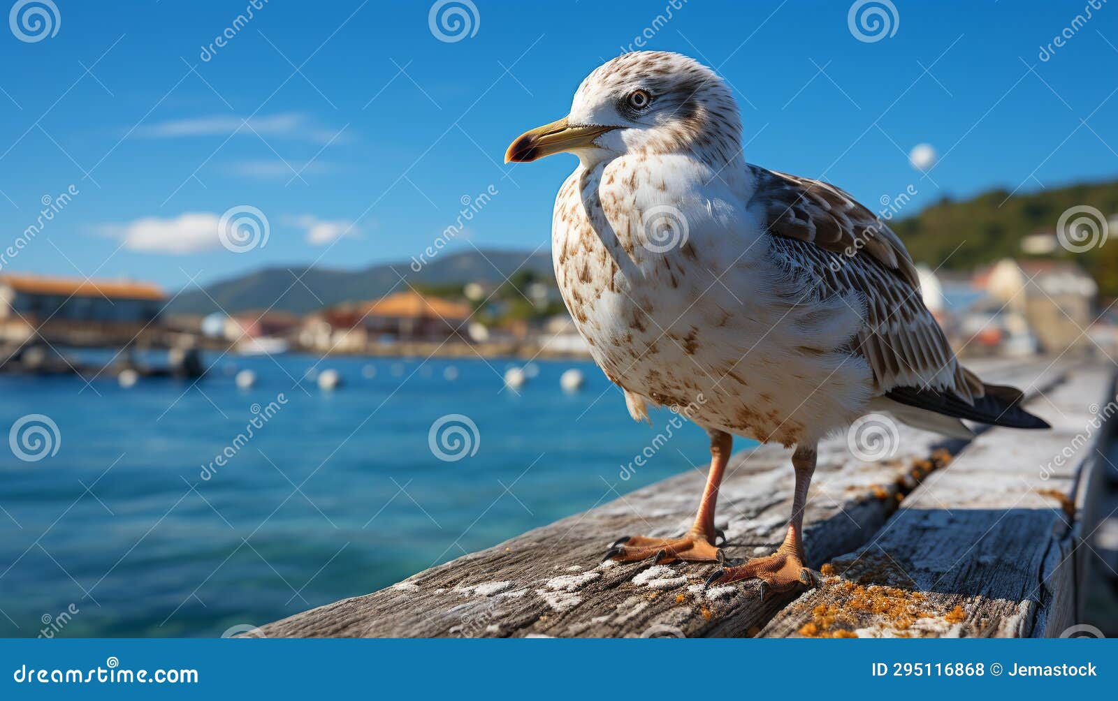 Seagull Perching on Jetty, Enjoying Freedom in Tranquil Seaside ...