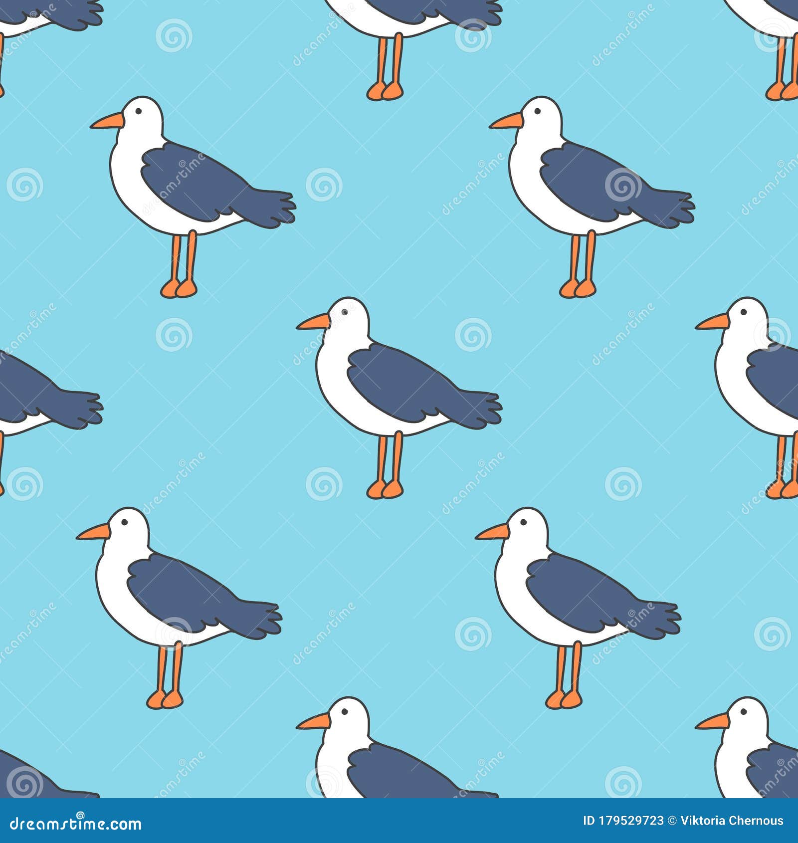 Seagull Seamless Doodle Pattern Stock Illustration - Illustration of nautical, blue: 179529723