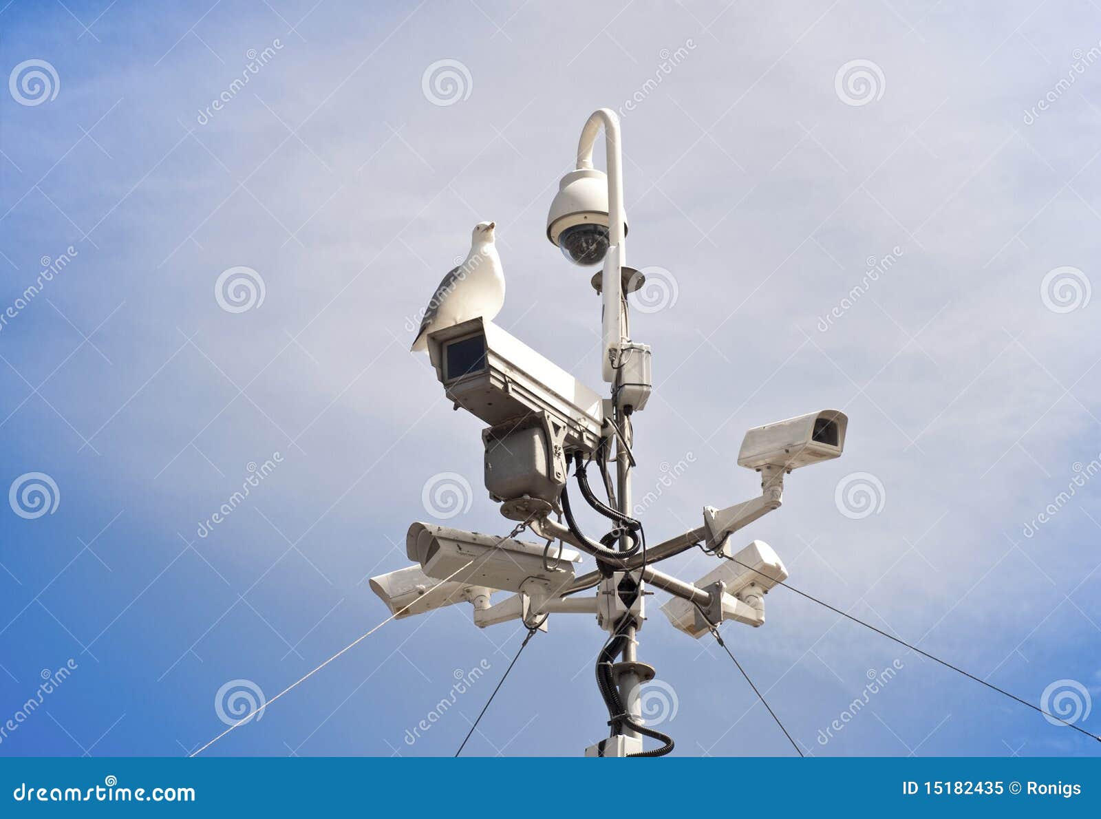 Surveillance Cameras With Drones Flying In The Sky Stock Photography ...