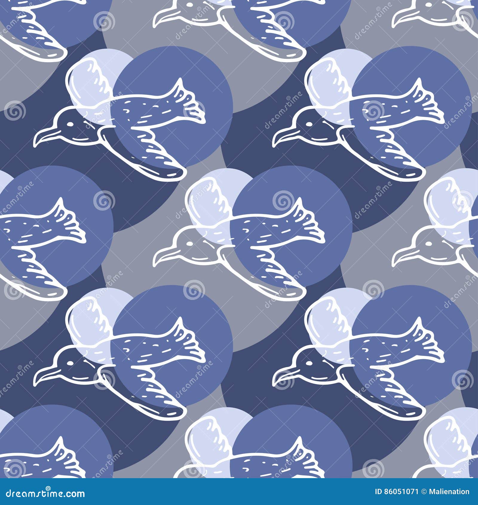 Seagull Vector Seamless Pattern on Blue Background. Textile or Fabric ...