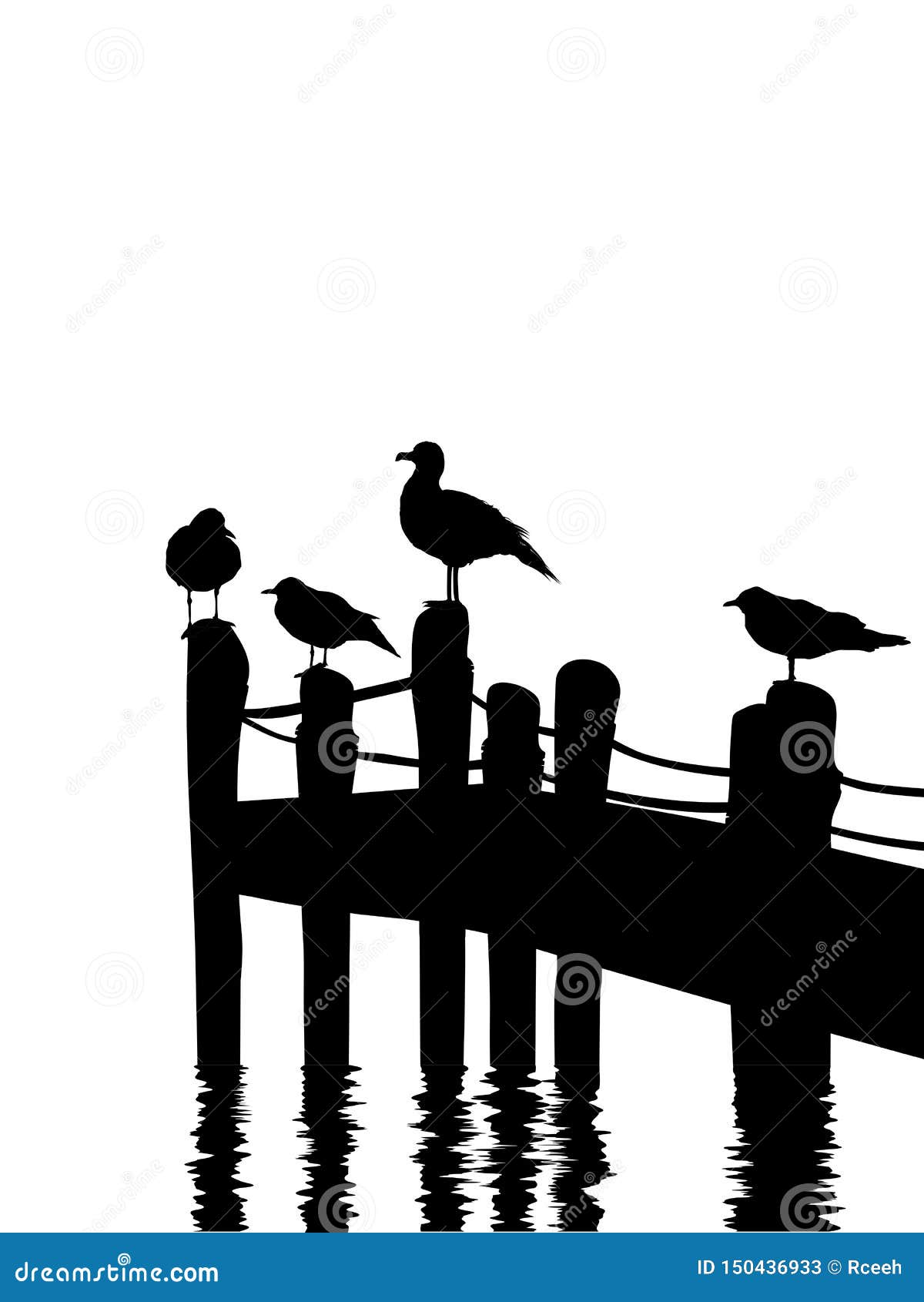 Seagulls by the pier stock vector. Illustration of hand - 150436933