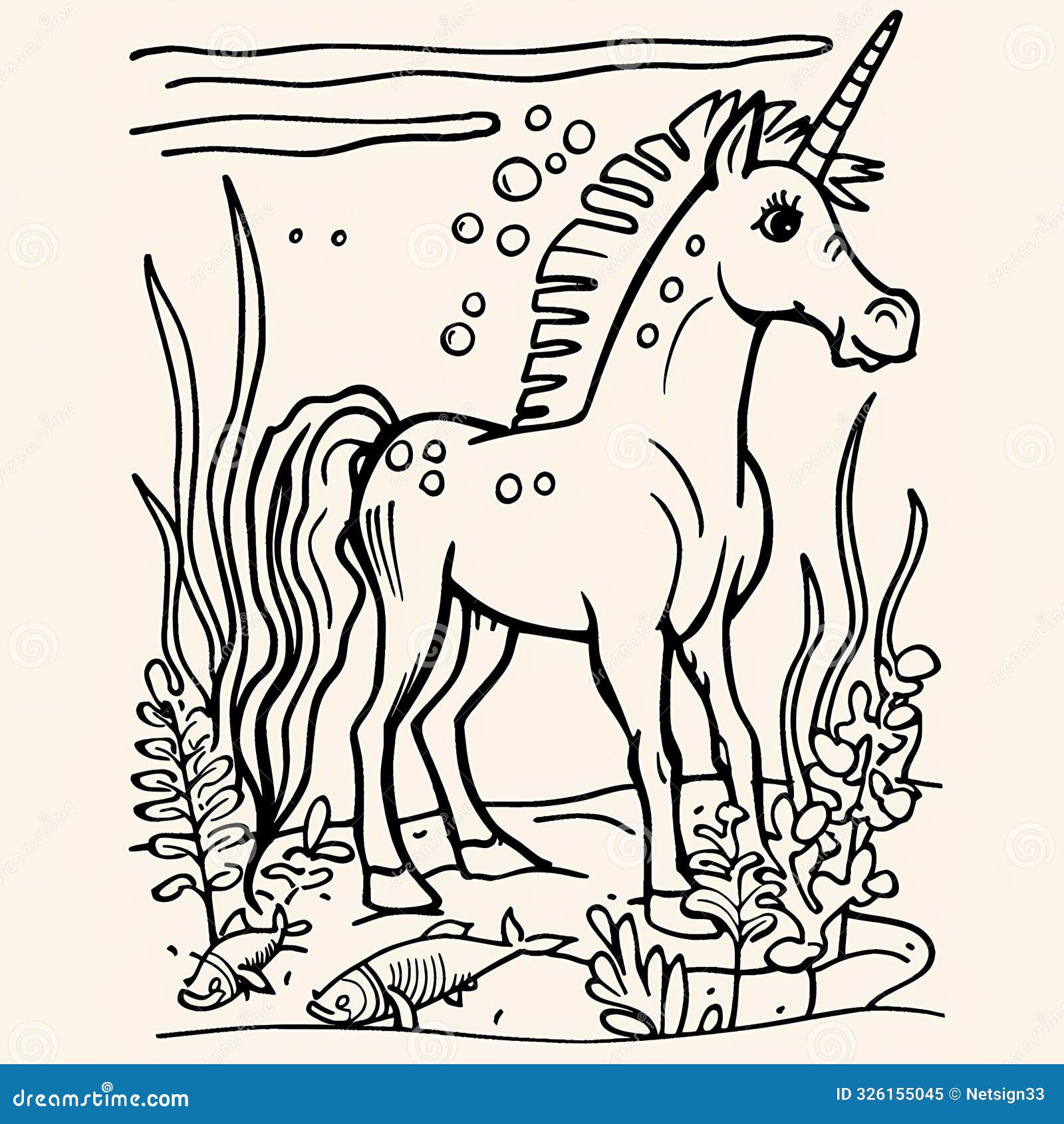 Seahorse - a Black and White Drawing of a Unicorn Stock Illustration ...