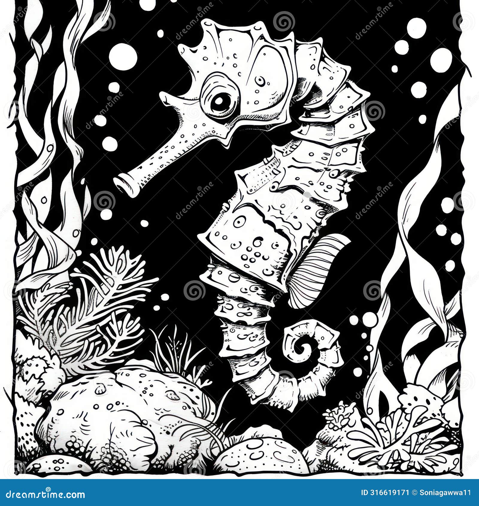 Seahorse. Drawing Worksheet. Vector Illustration | CartoonDealer.com ...