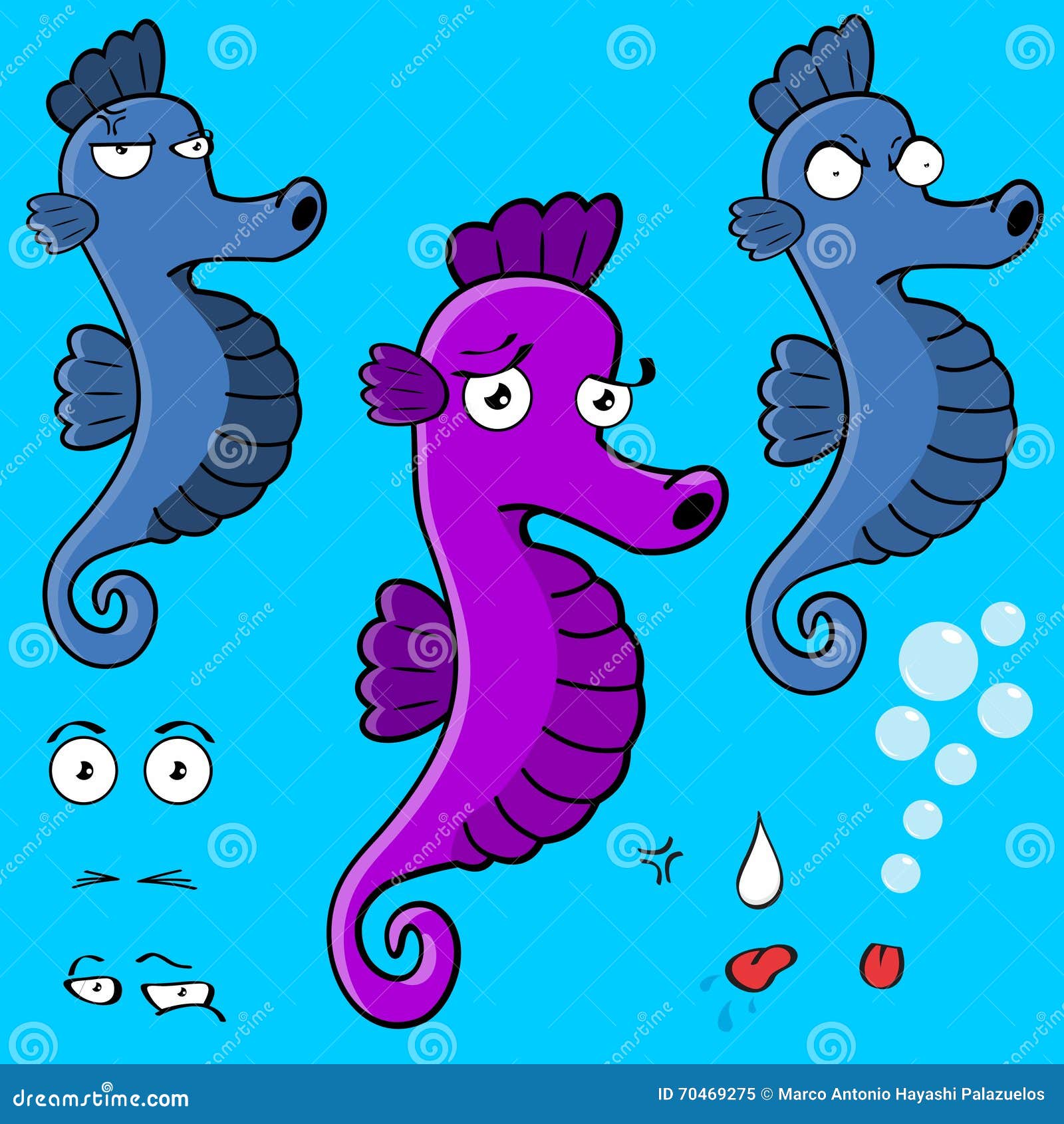 Angry Seahorse Expression Cartoon Background Vector Illustration ...