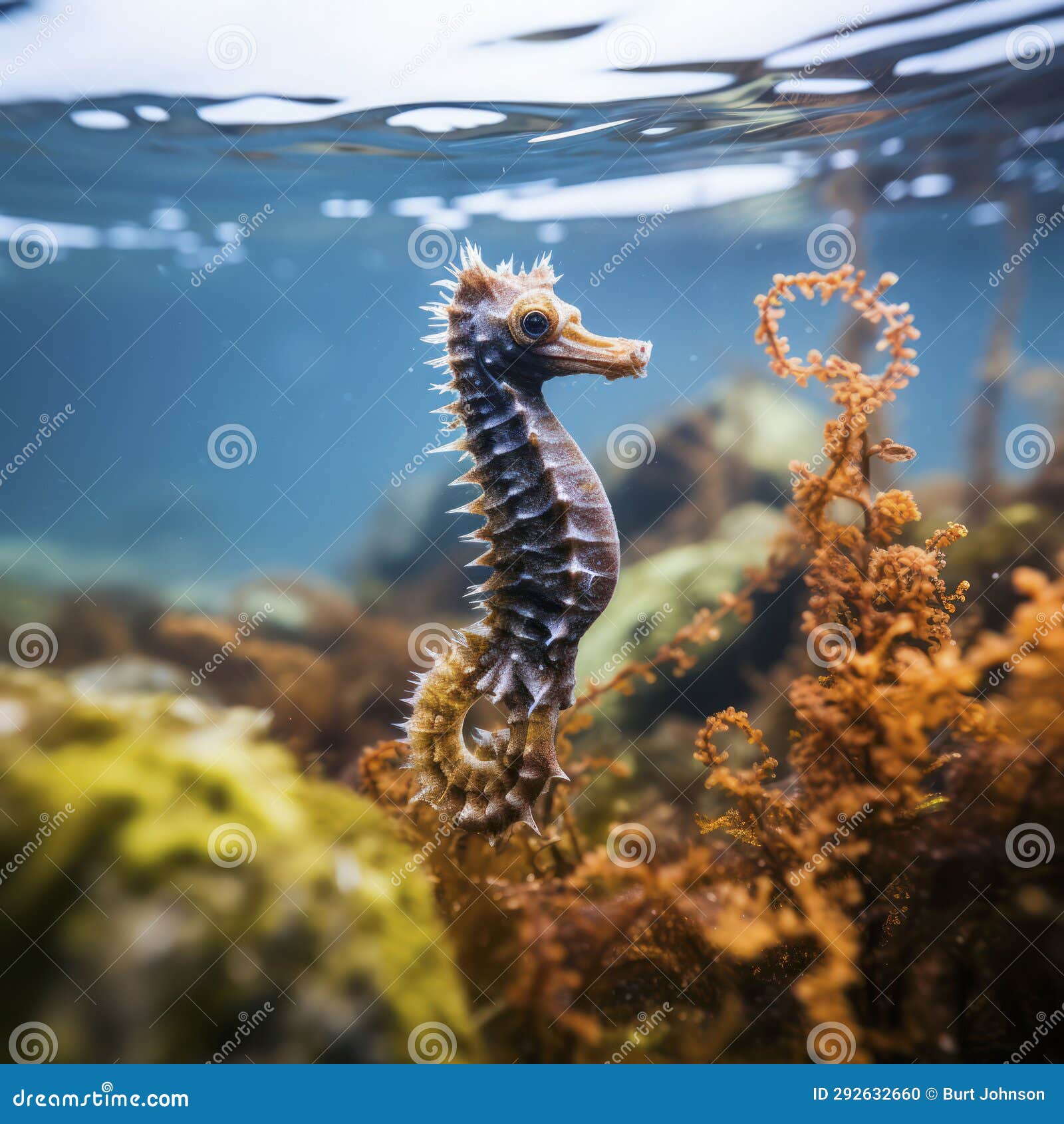 A Seahorse Holding Onto Seaweed Stock Illustration - Illustration of ...
