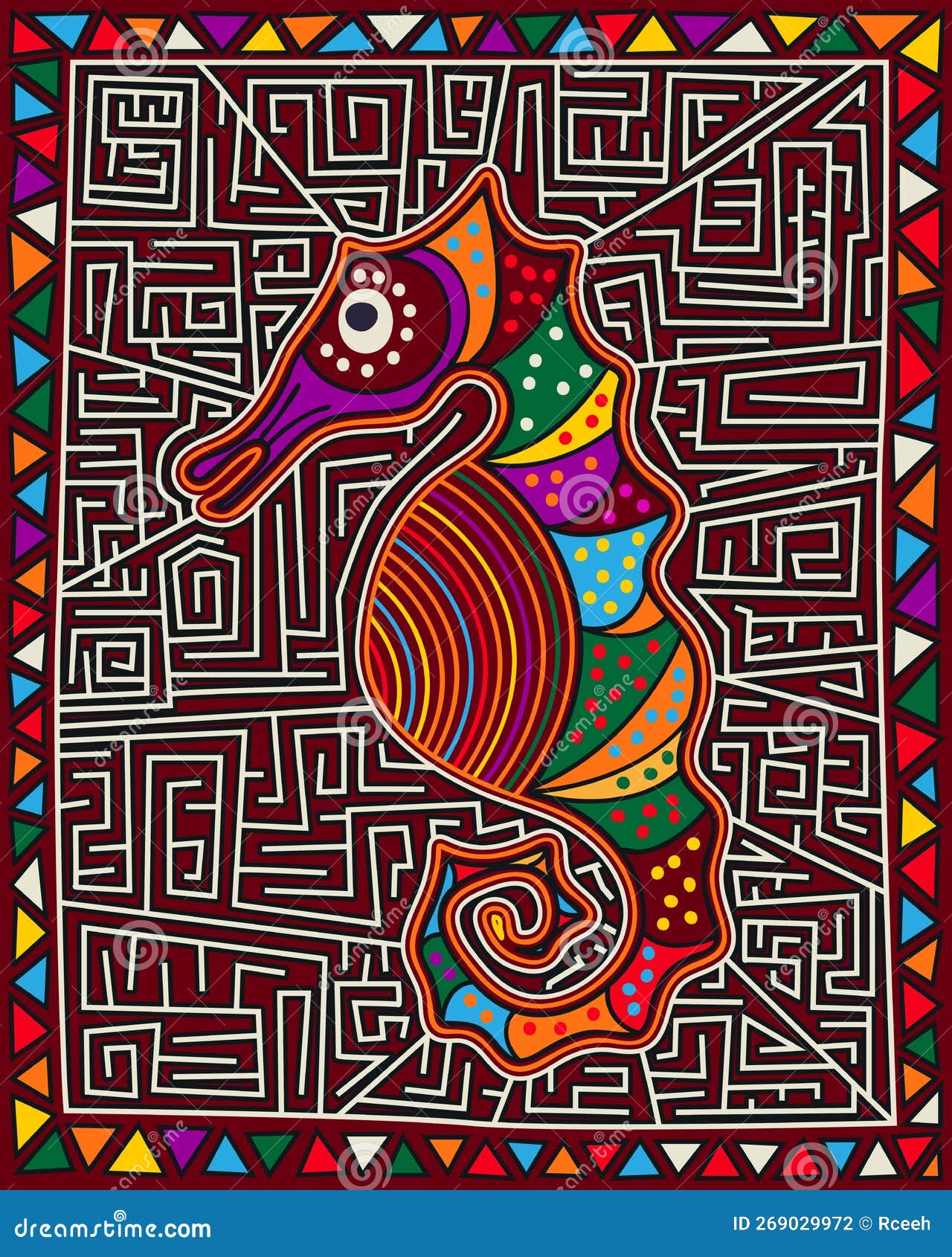 Seahorse Mola Vector Drawing Stock Vector - Illustration of artistic ...