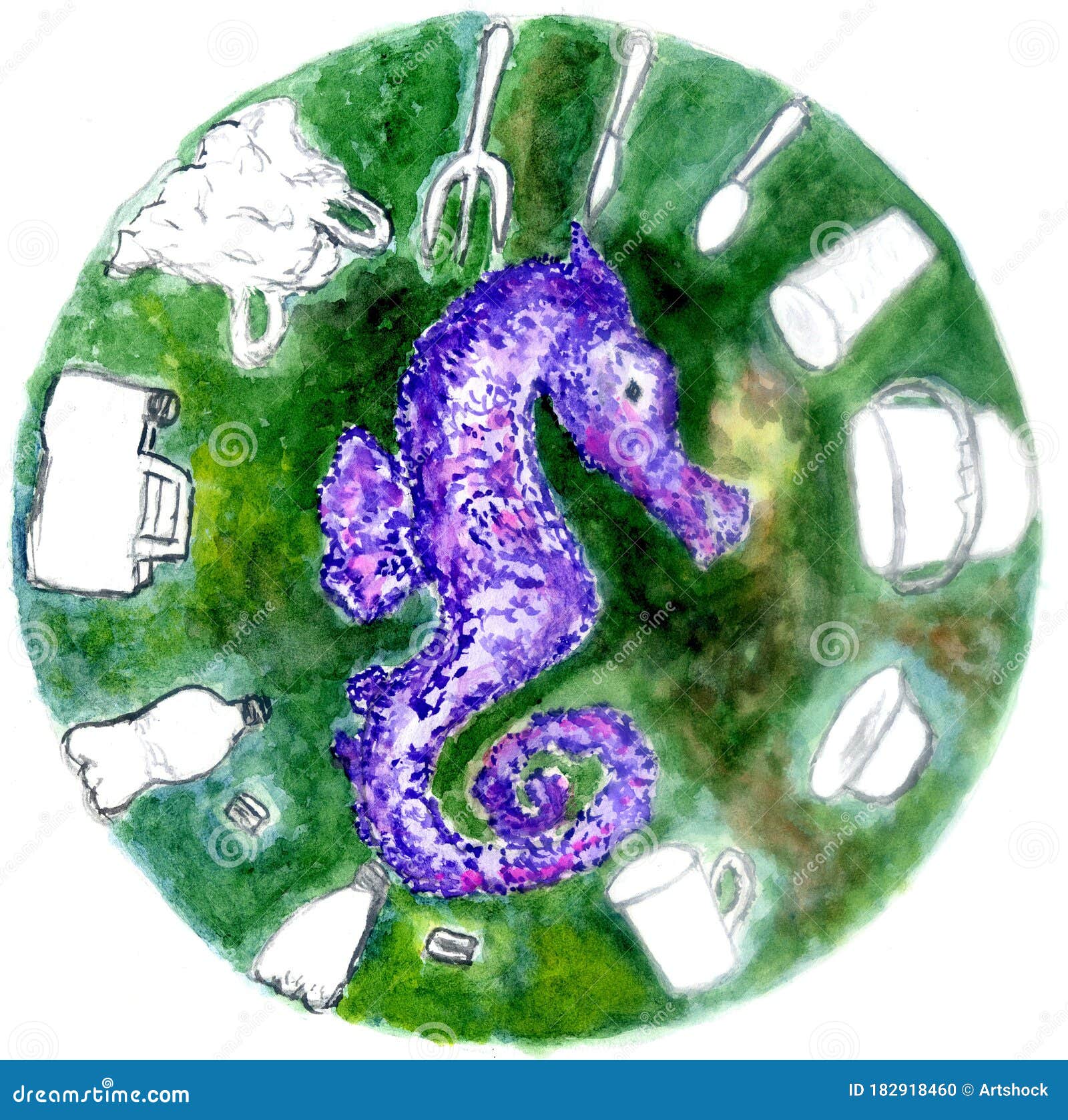 Seahorse Plastic Trash Planet Pollution Concept Cartoon Vector ...