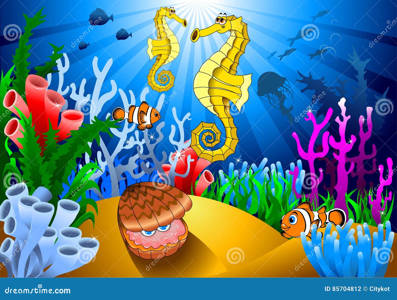 Angry Seahorse Expression Cartoon Sticker Gift Card Vector Illustration ...