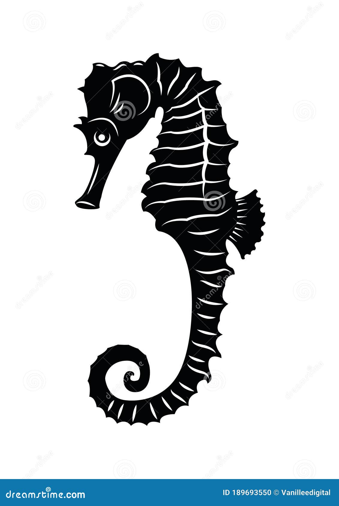 Seahorse Vector Illustration in Black Stock Vector - Illustration of ...