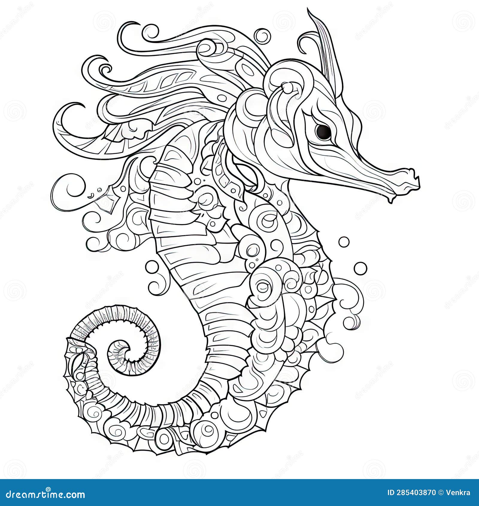Seahorse Zentangle Stylized Coloring Pages for Adults Stock ...