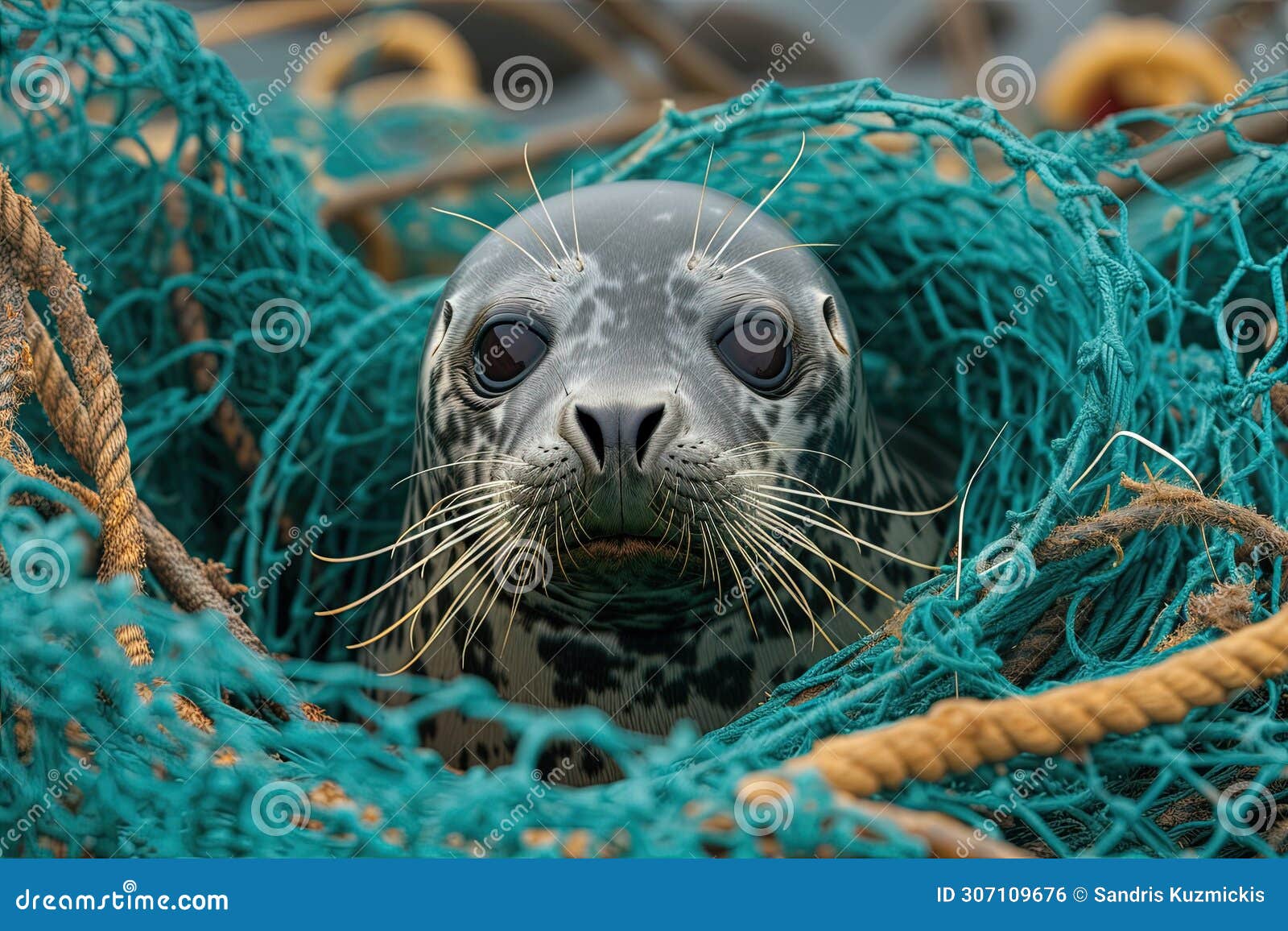 A Seal Caught in a Fishing Net. Generative AI Stock Illustration ...